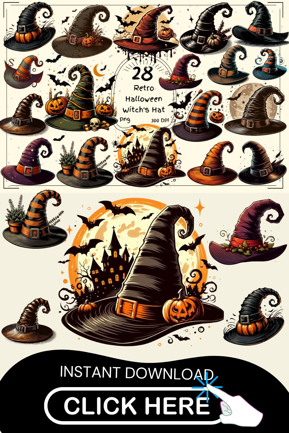 35 Retro Halloween Witch's Hat clipart Collection