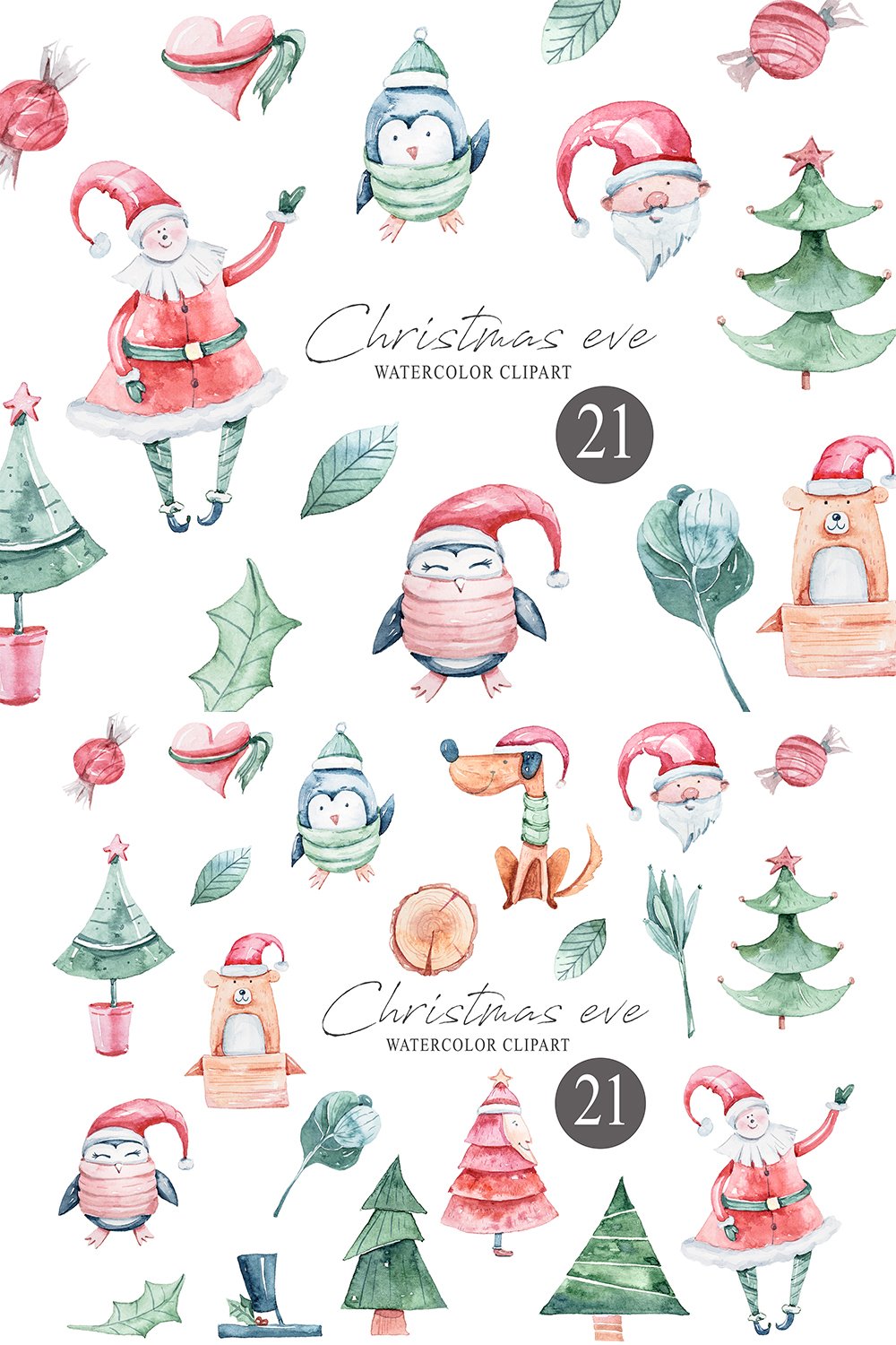 Watercolor Christmas clipart. Santa, Christmas (1001213)