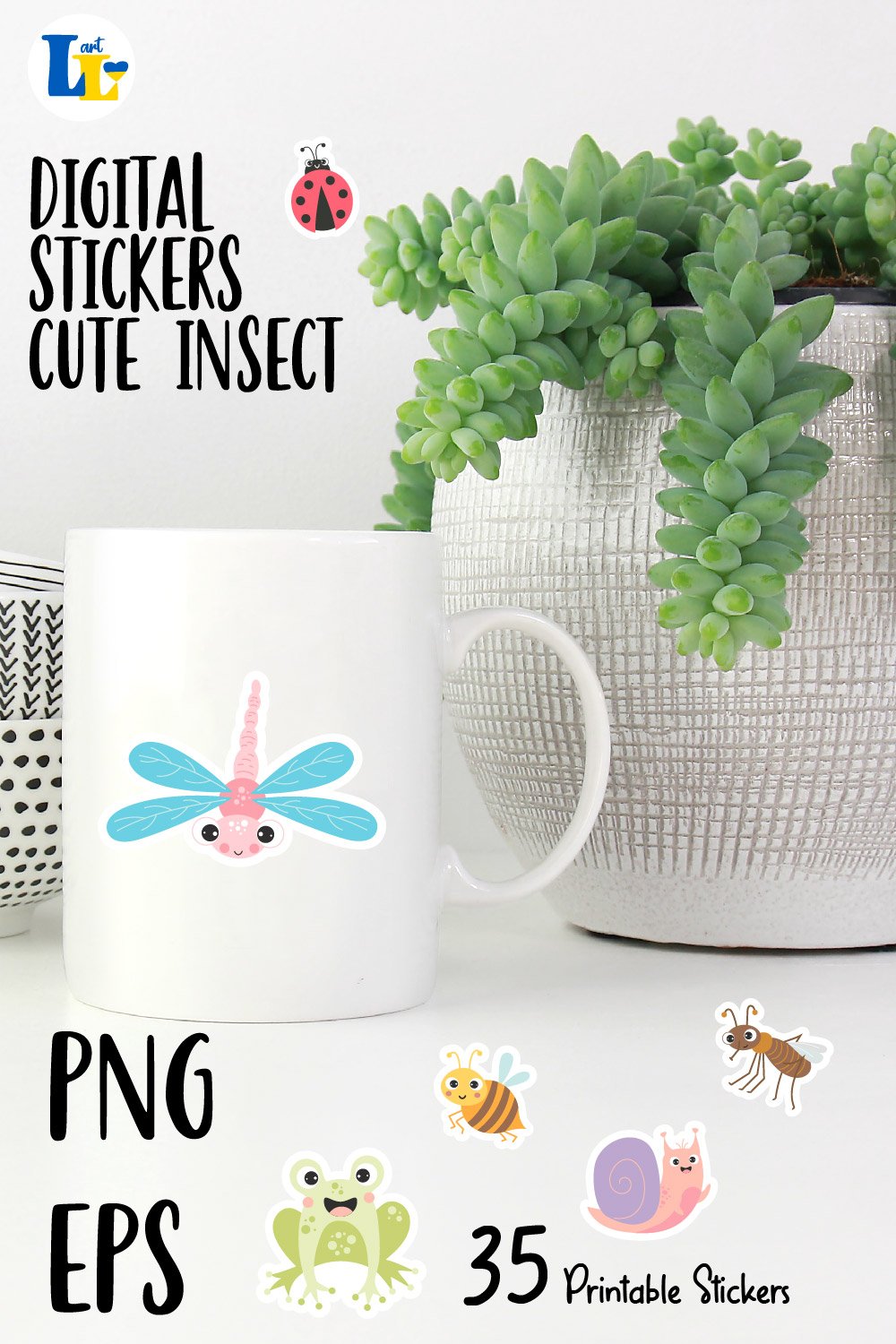 Cute insect stickers bundle| Printable digital sticker png