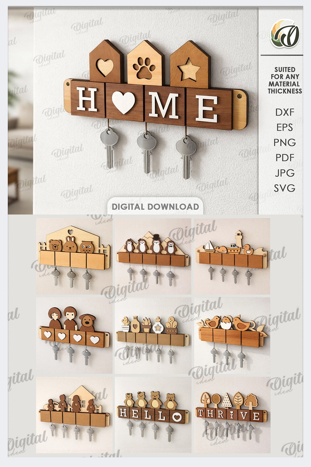 Key Holders With Keychains Bundle Lasercut. Wall Decor SVG