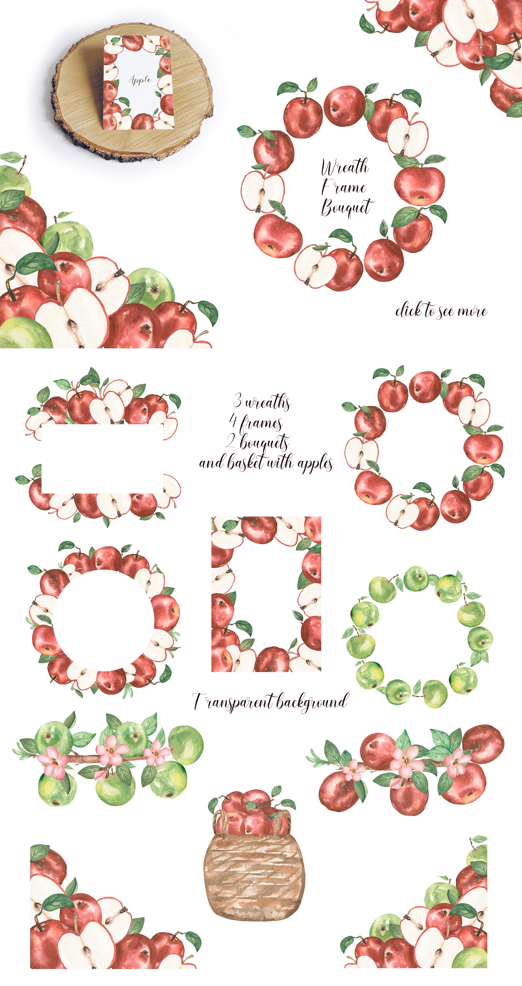 Watercolor Apple Set Bundle