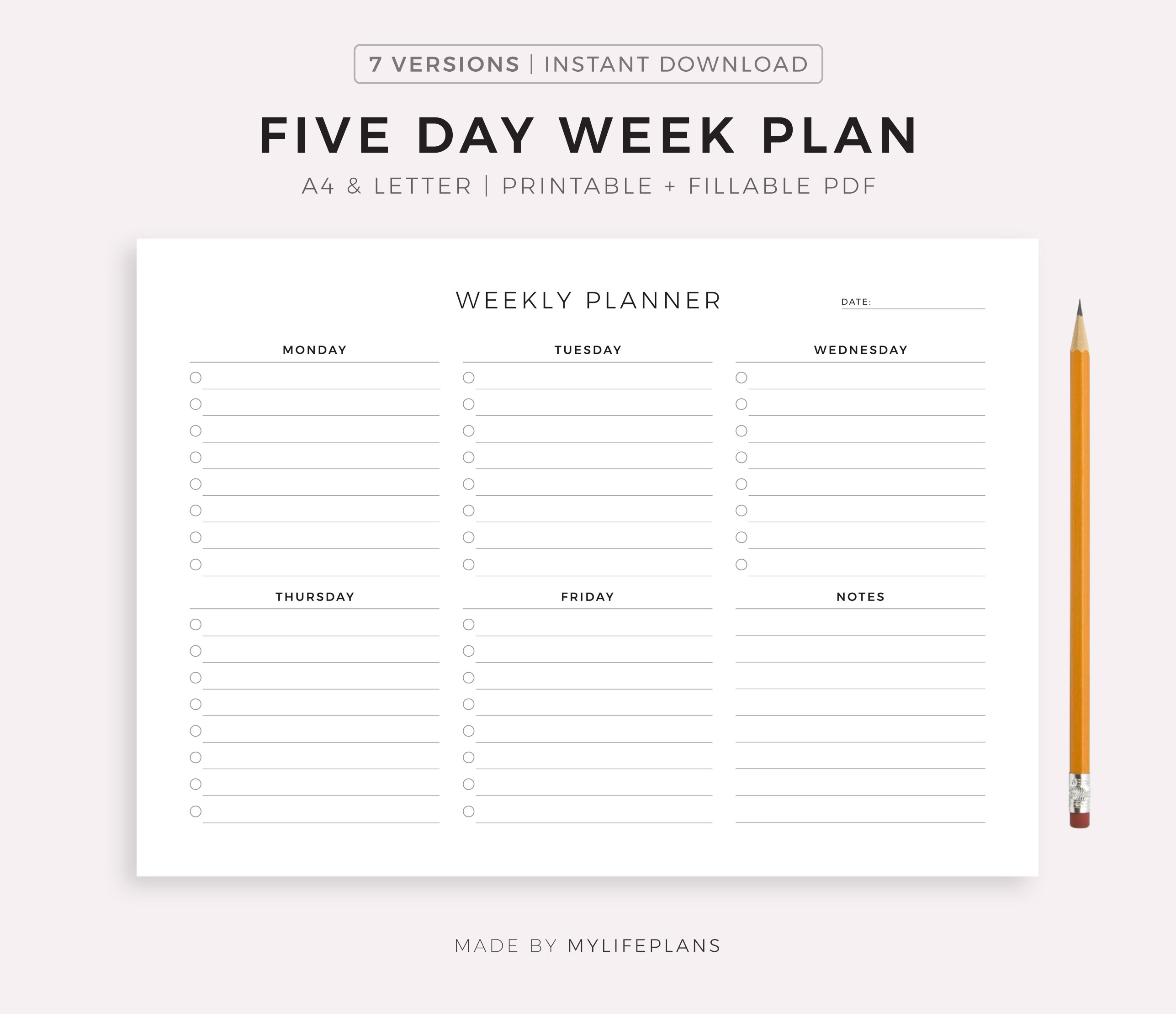 Five Day Planner, Student Planner, Work/Office Planner