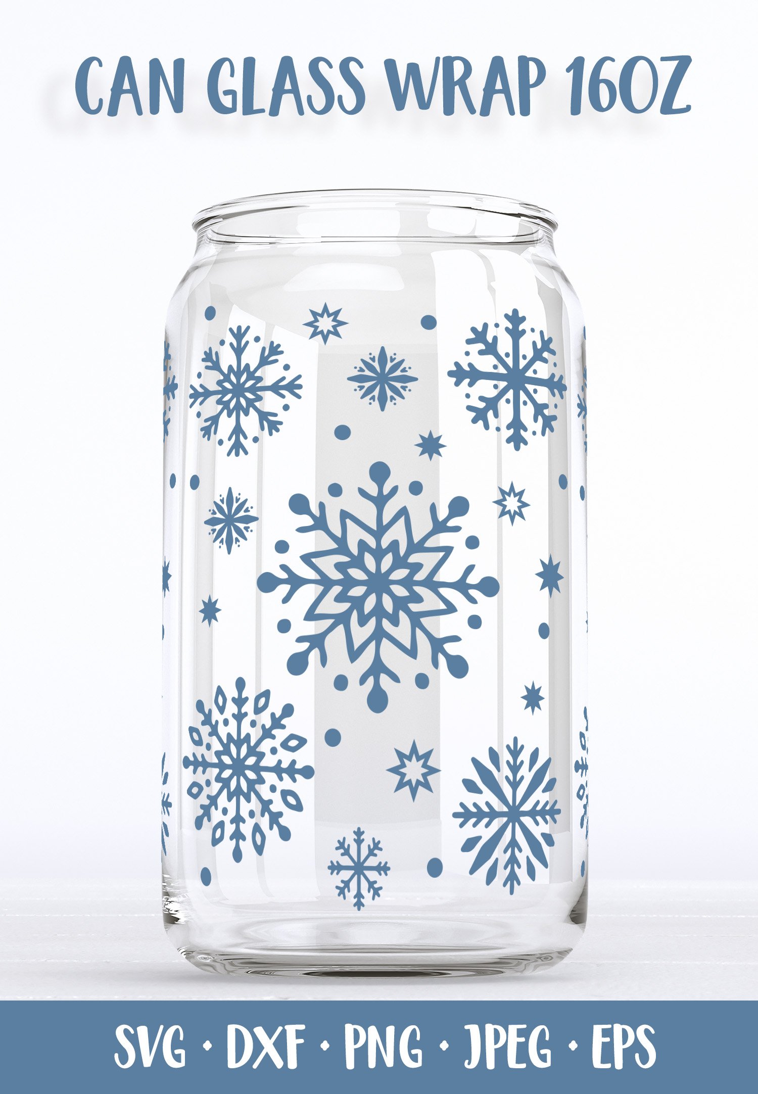 Snowflakes Glass Can Wrap. Winter Can Glass SVG.