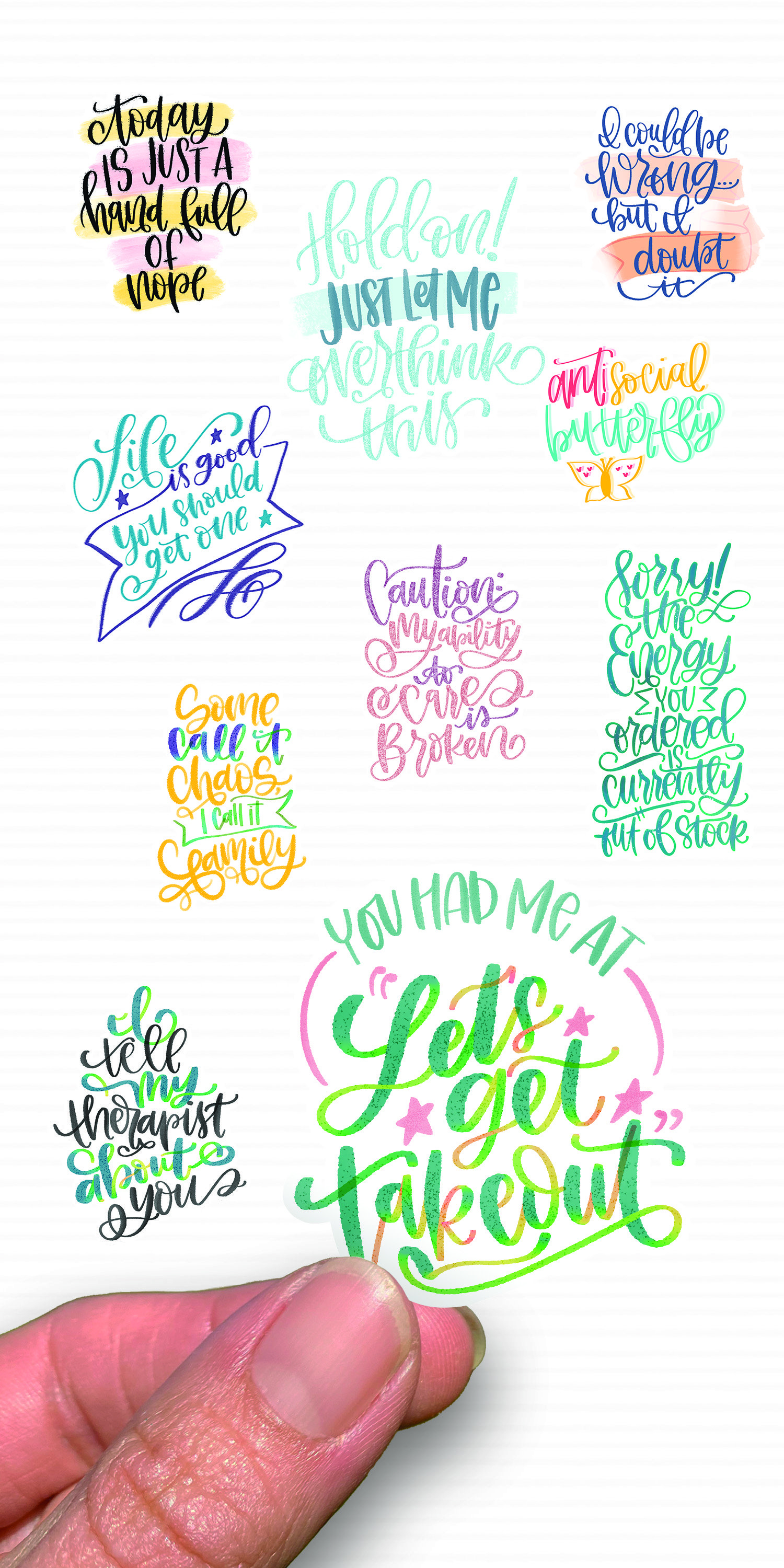 Funny Hand Lettered Bundle - 10 Stickers