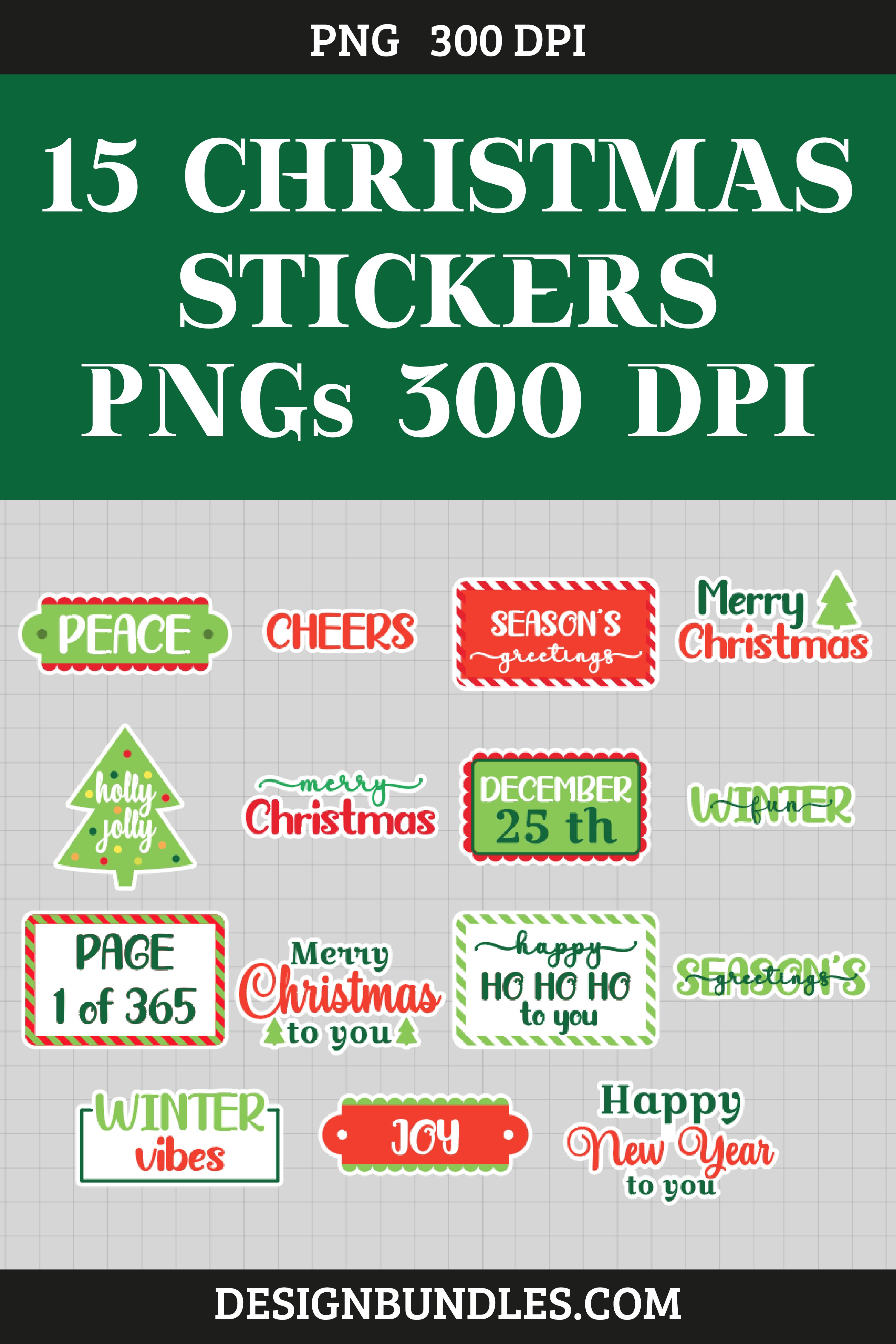 15 Christmas stickers bundle PNG 300 dpi Tree,Xmas, New Year