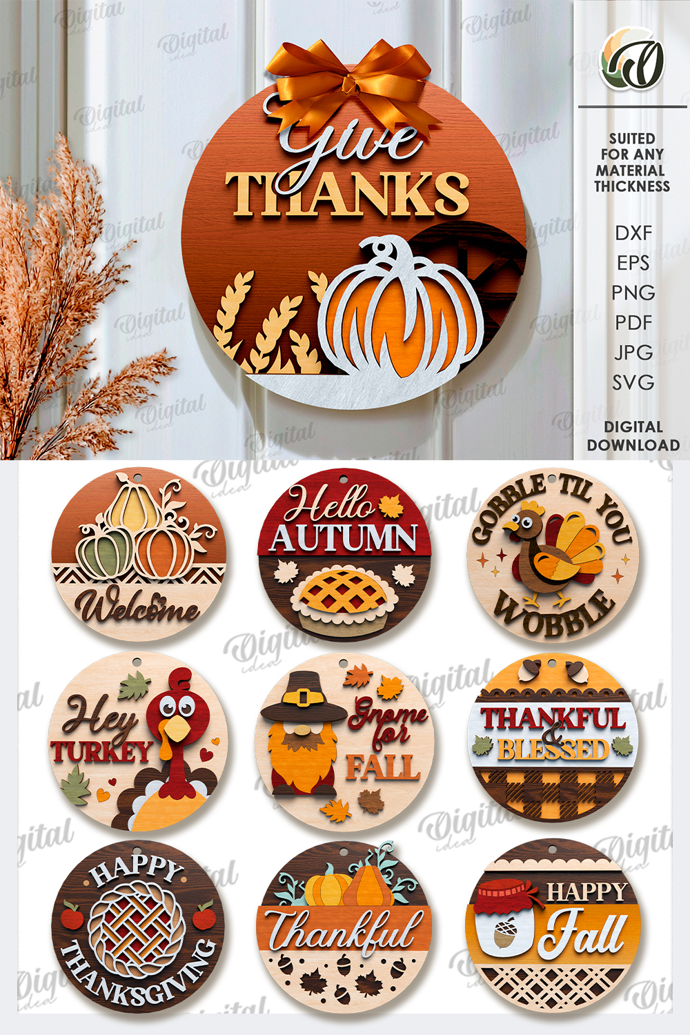 Thanksgiving round signs Bundle Laser Cut. Wall (6121909)