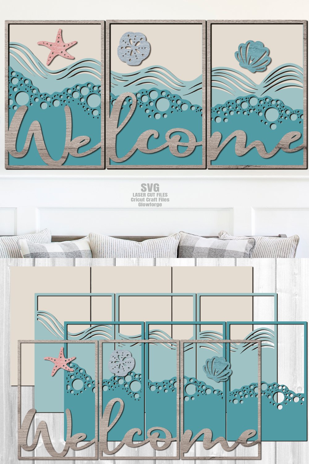 Beach Sign SVG Laser Cut Files | Ocean Wave Welcome Sign SVG