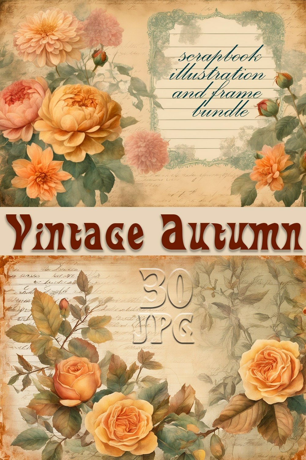 Vintage Floral Autimn Illustrations and Frames Bundle
