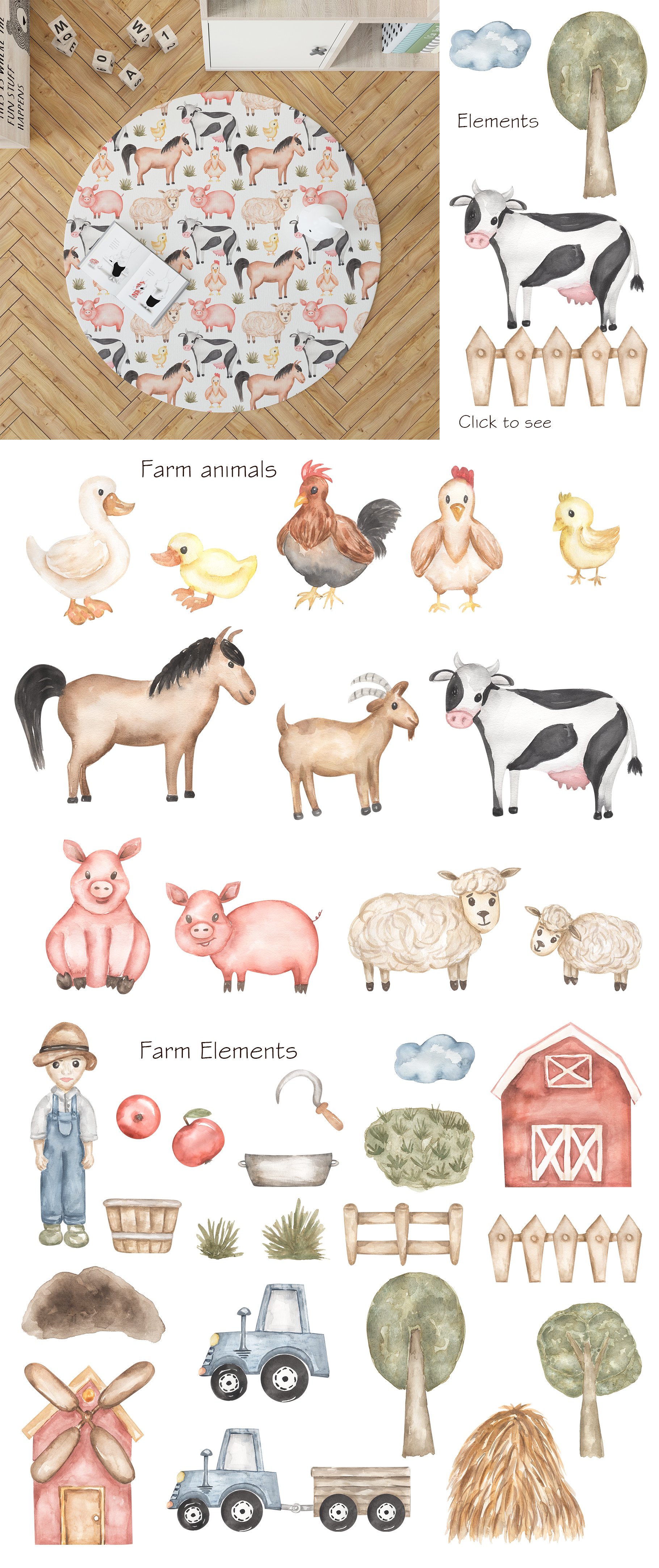 Watercolor Farm Collection Bundle