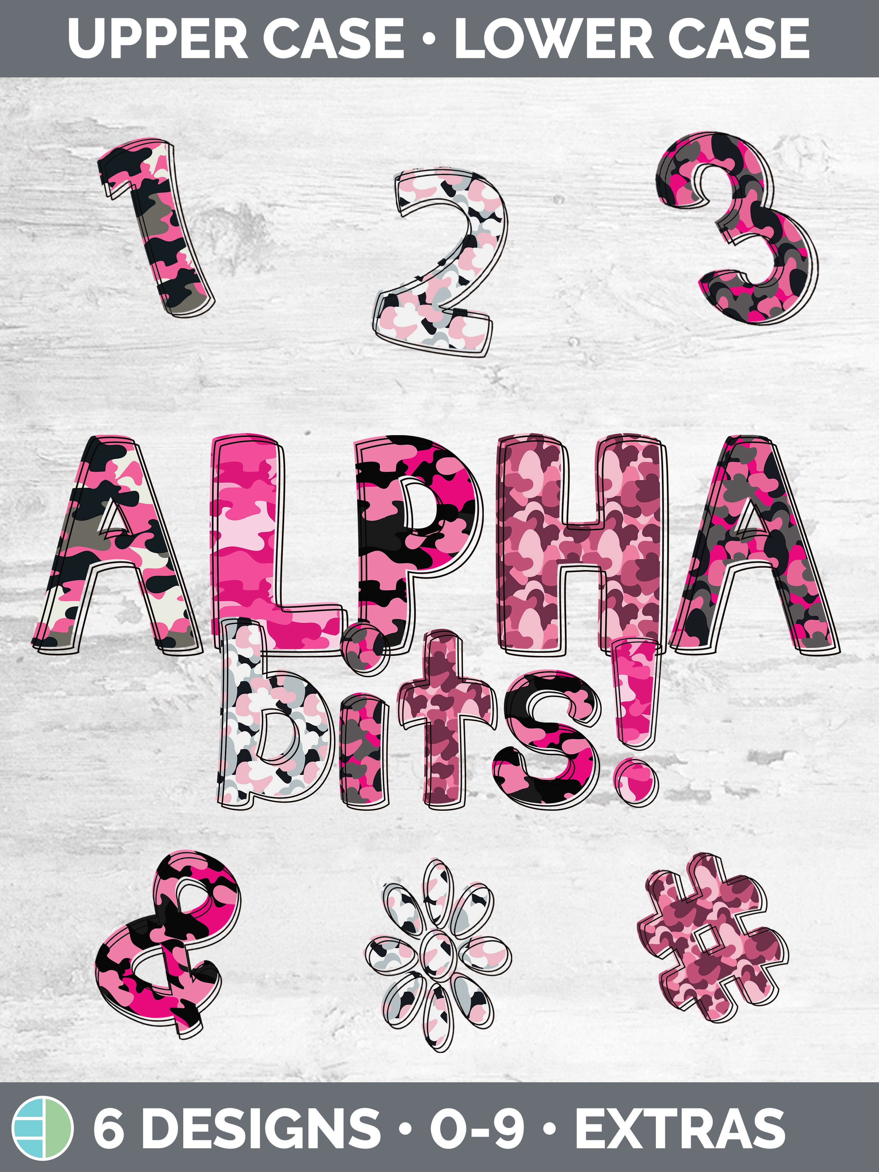 Pink Camo Alpha Doodle | Sublimation Alphabet Set PNG