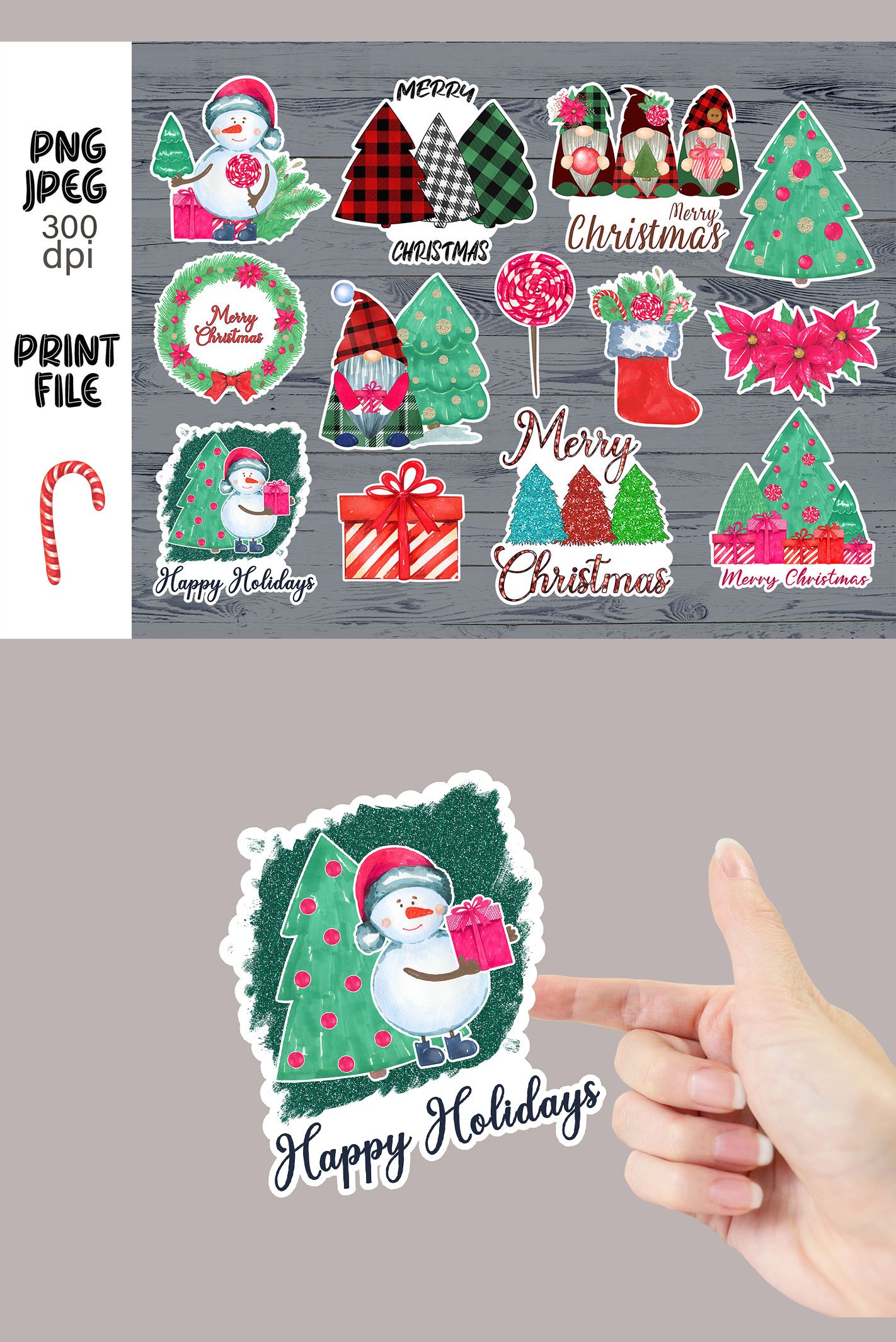 13 Printable Christmas Stickers Bundle