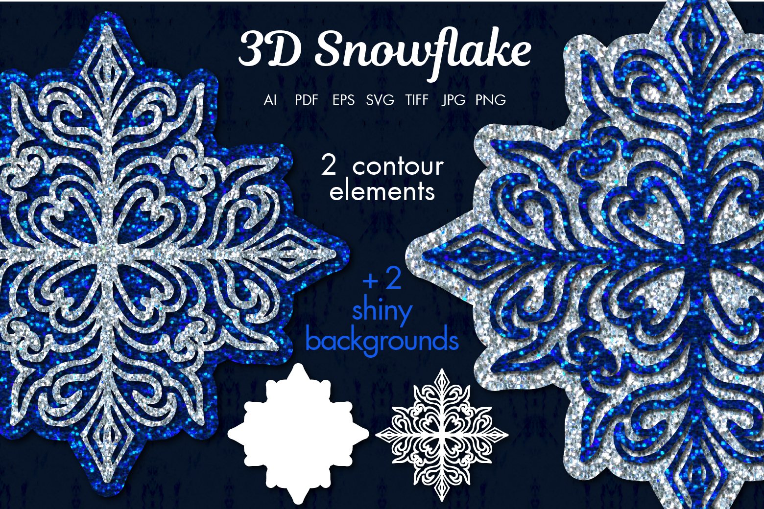 3D Snowflake Contours and 2 shiny backgrounds (1098827)