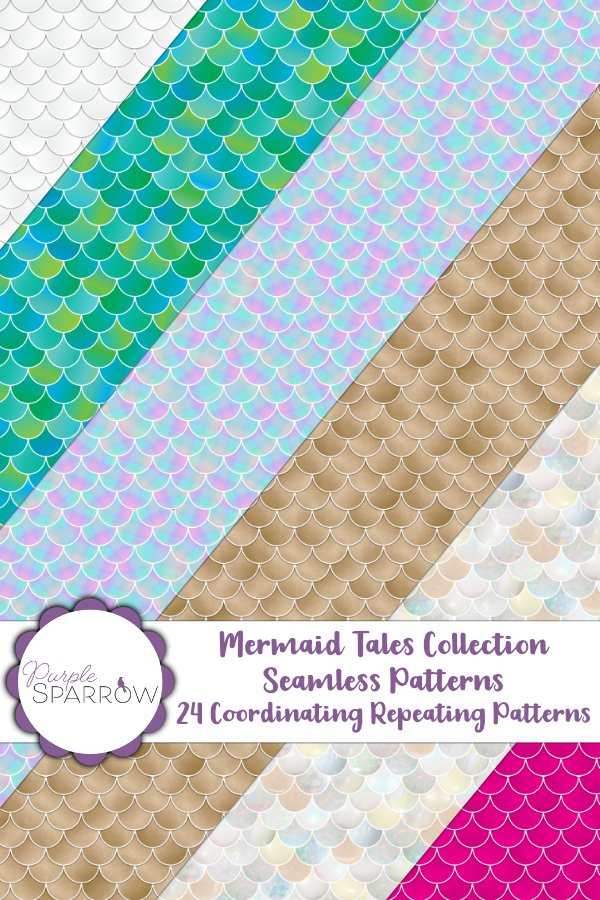 Mermaid Tale Seamless Patterns Collection PNG Files