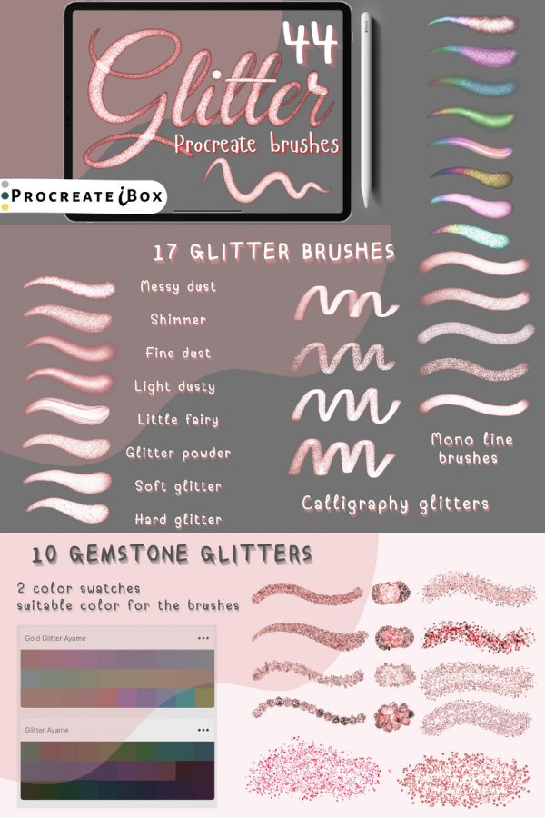Glitter Procreate Brushes with Rainbow glow | ProcreateiBox