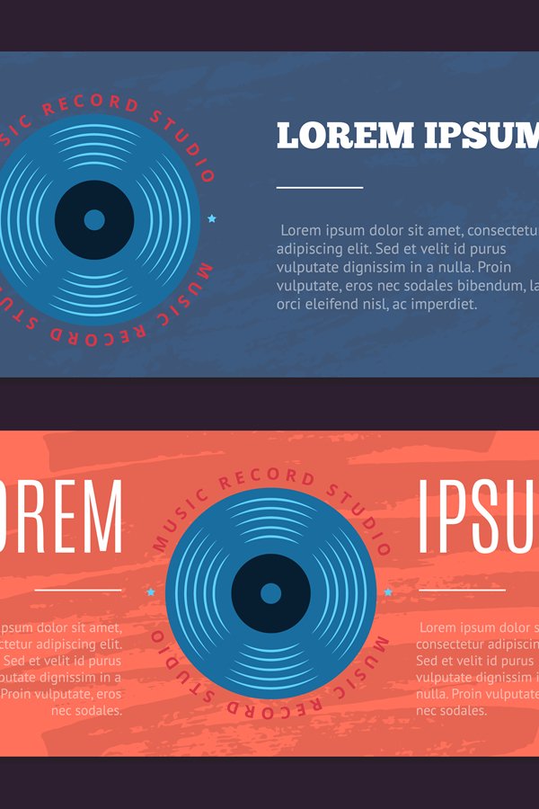 Vector vintage flyers with sound record studio, vinyl music