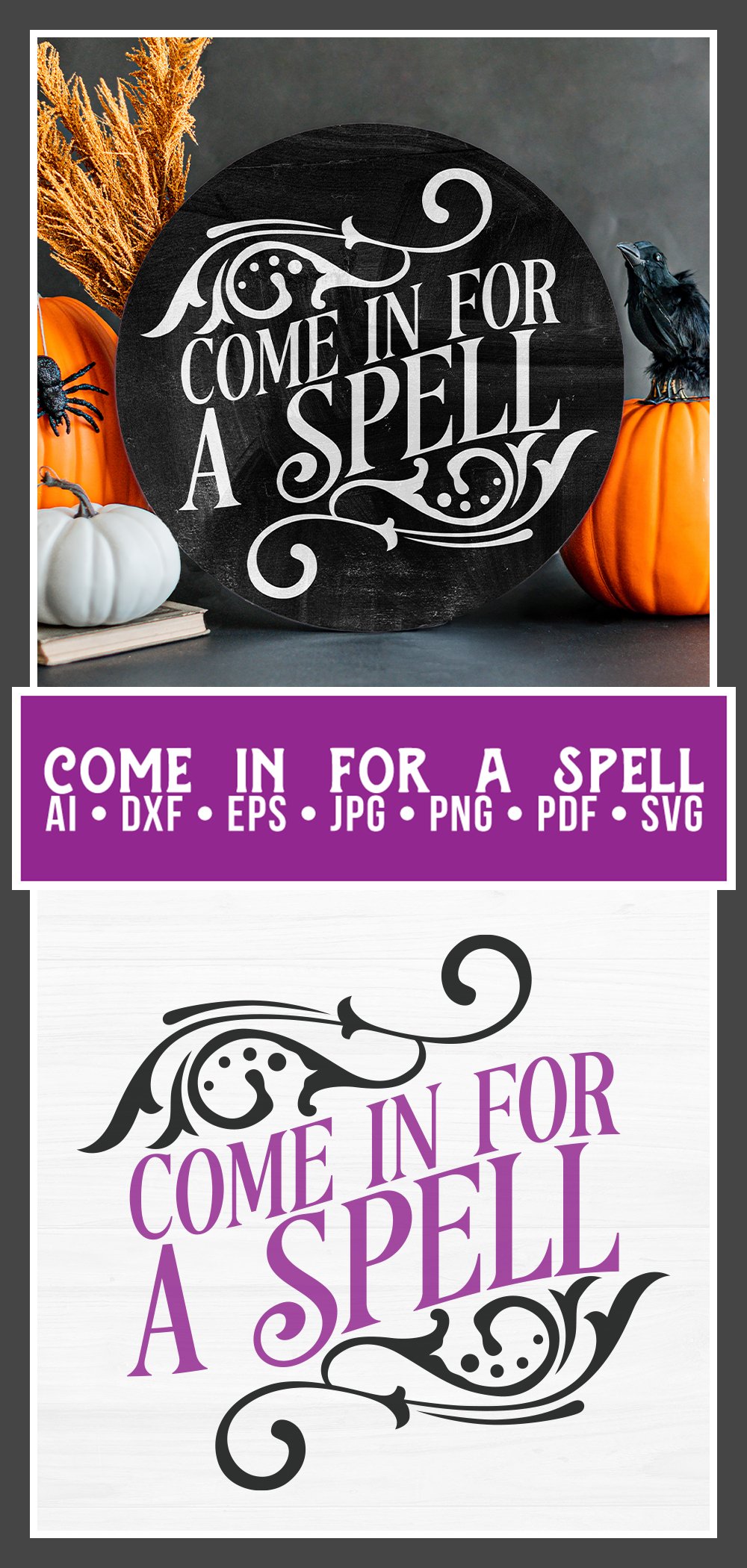 Come in for a spell Halloween Round Sign SVG