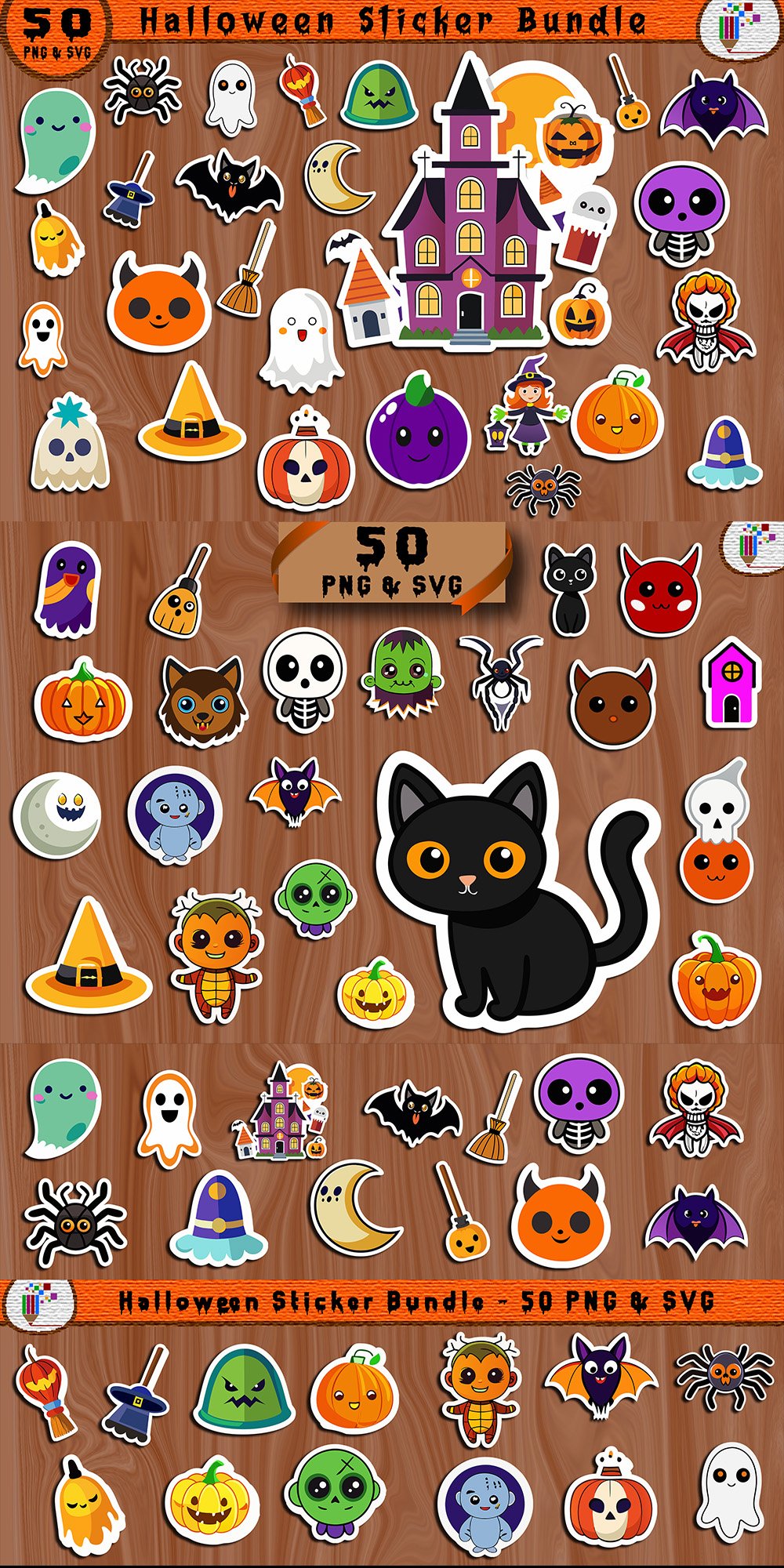 Halloween Sticker Bundle Printable Stickers 50 PNG (4623301)