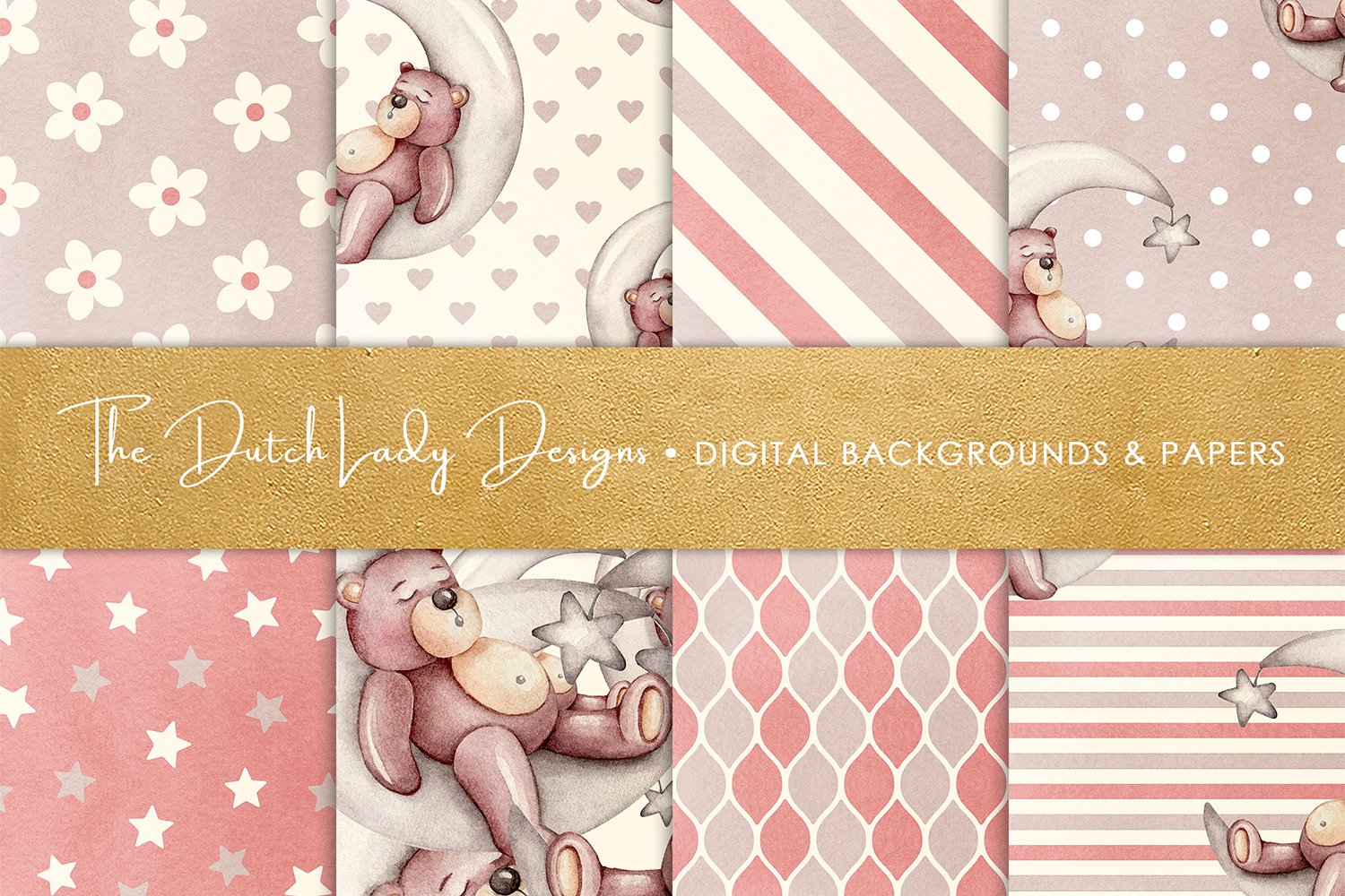 Digital Backgrounds & Papers - Nursery Bear Patterns