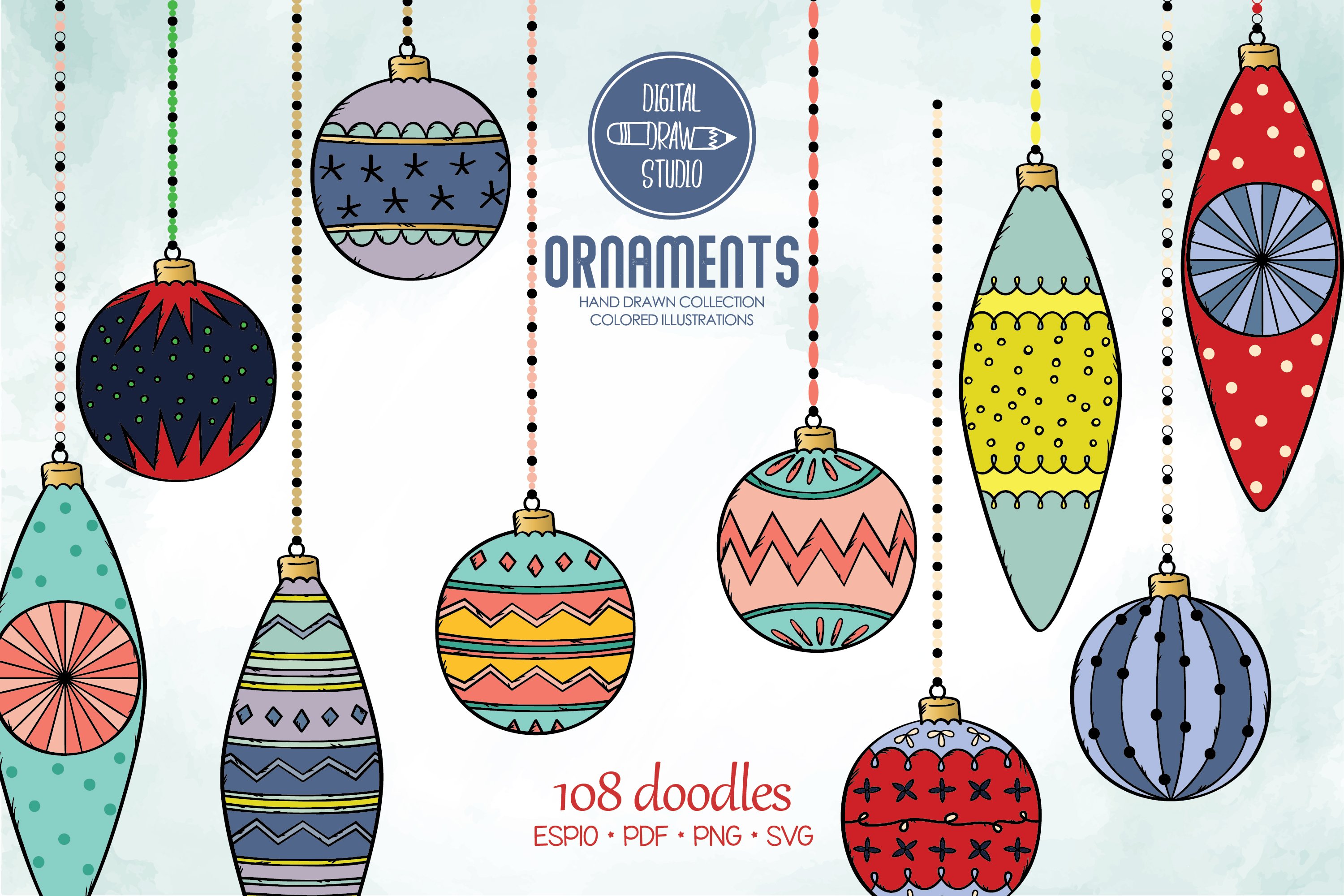 Christmas Ornaments Color | Hand Drawn Tree Ball Decorations