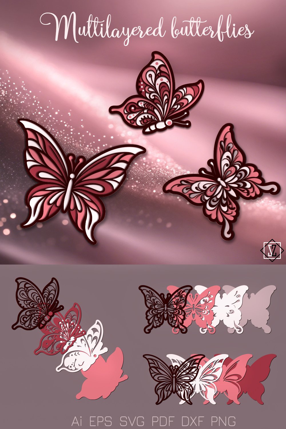 Multilayered butterflies. Cut file.