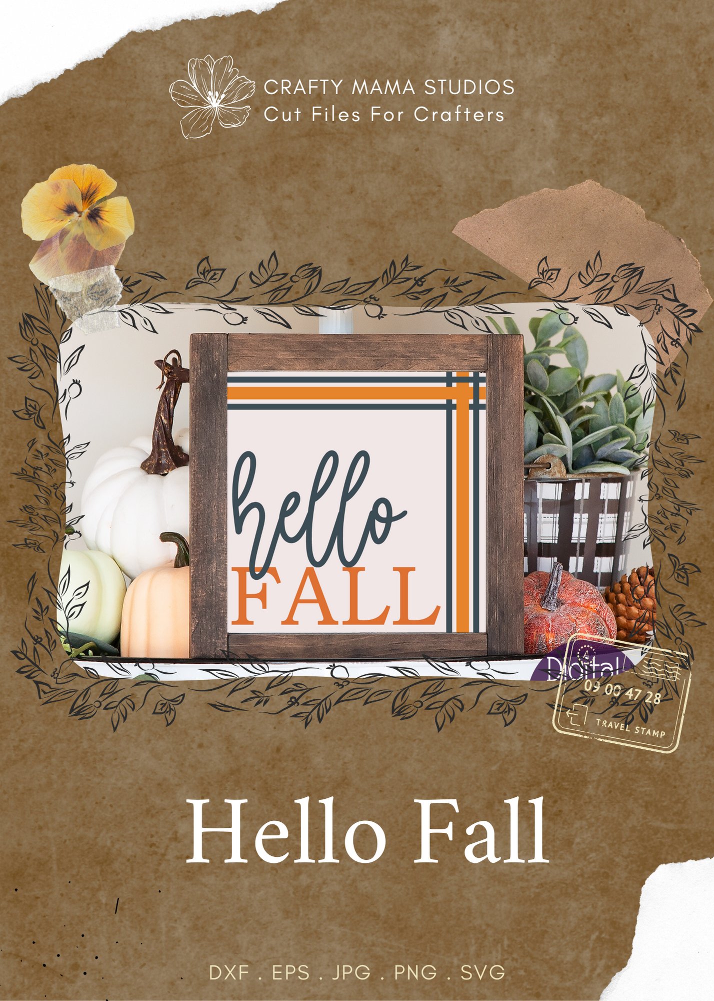 Hello Fall Autumn Farmhouse Sign Svg