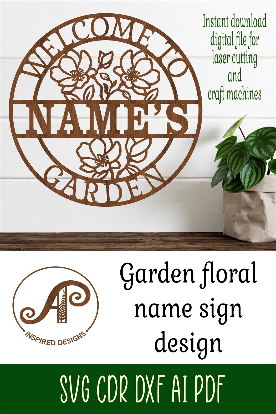 Garden floral branch sign svg laser cut template
