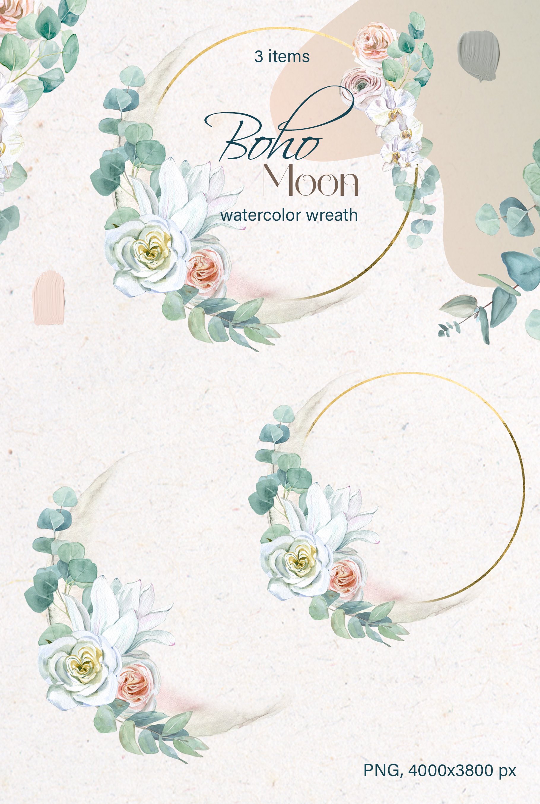 Boho Round Floral Frame with Blue Moon