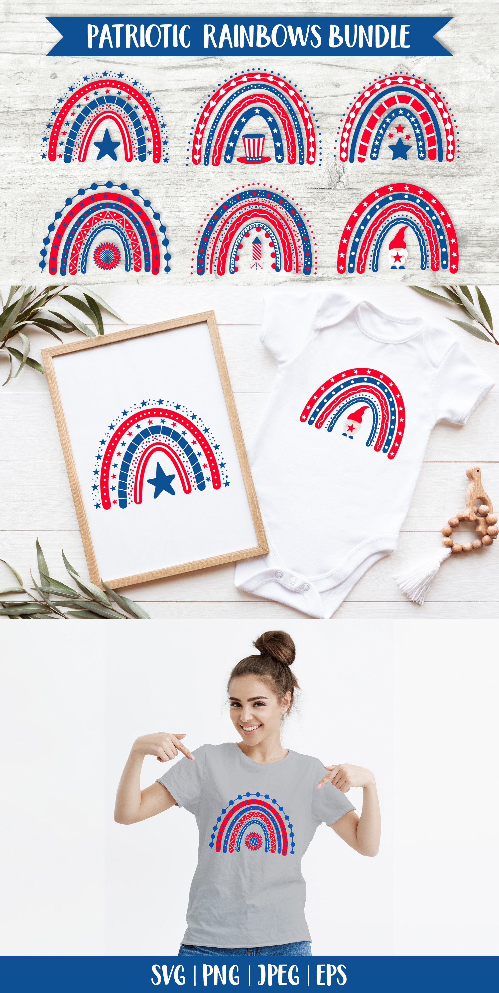 American rainbows bundle. Cute patriotic clipart SVG