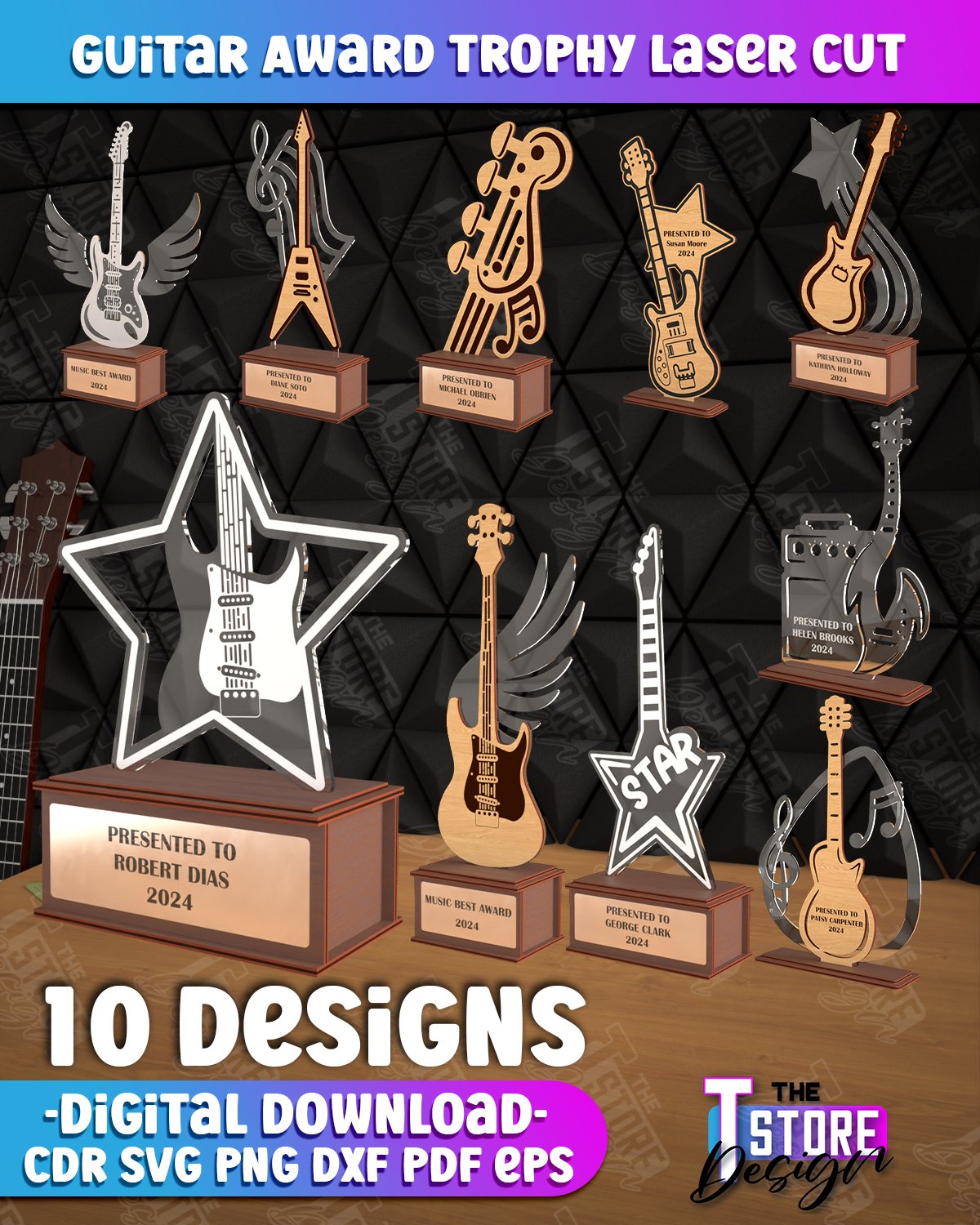 Guitar Award Trophy Laser Cut Bundle|DIY Trophy Music Guitar