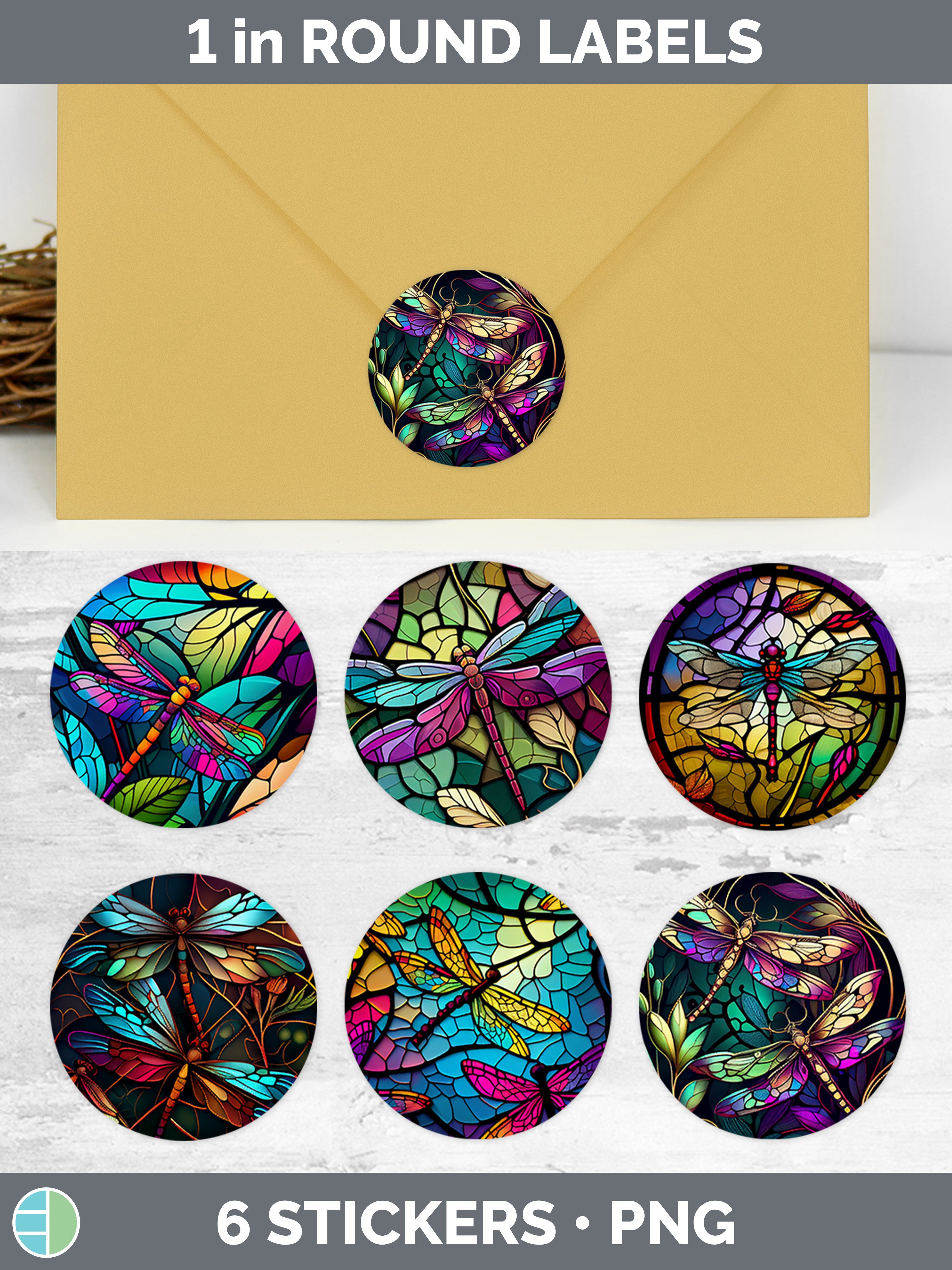 Stained Glass Dragonflies Stickers | Round Labels Designs Bu