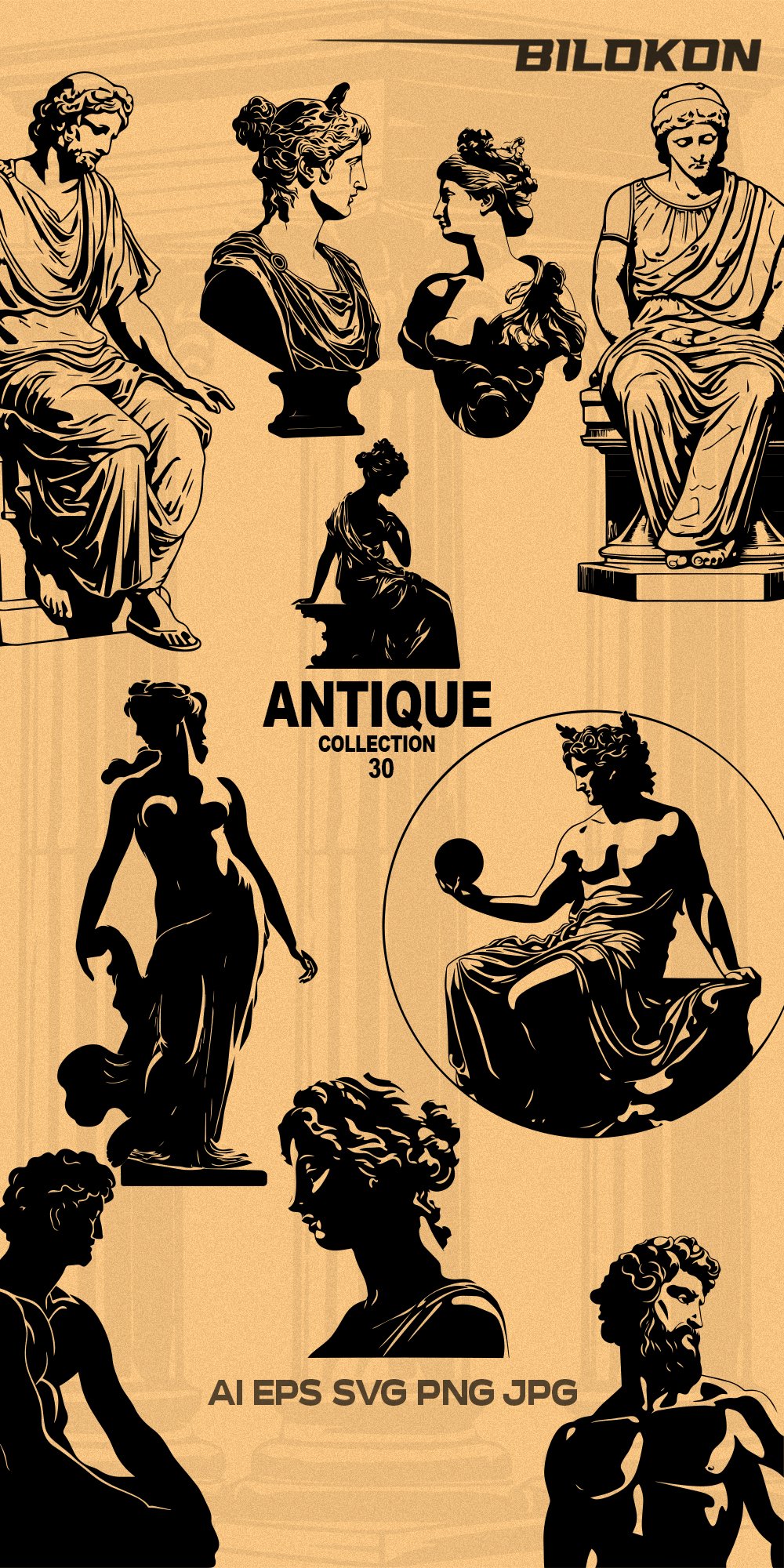 Antique Greek Sculptures, Classic Greek Statue, SVG BUNDLE