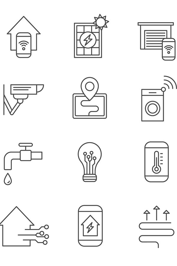 Smart house system icons. Home network, wifi automation inte