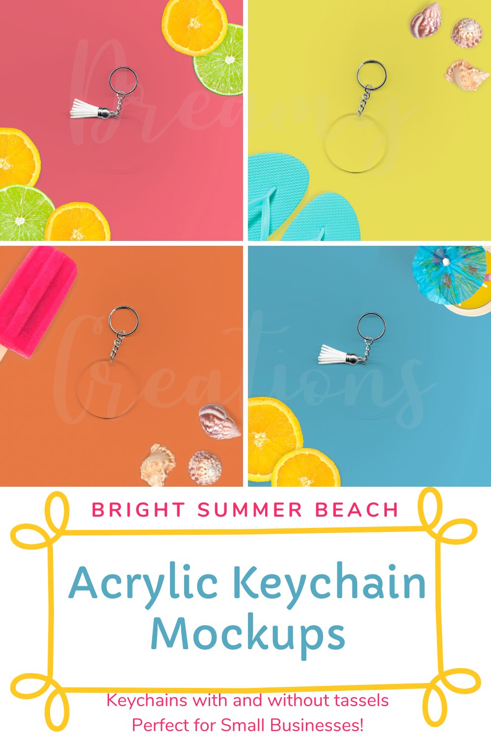 Summer Bright Beach Theme Clear Acrylic Mockups Keychain