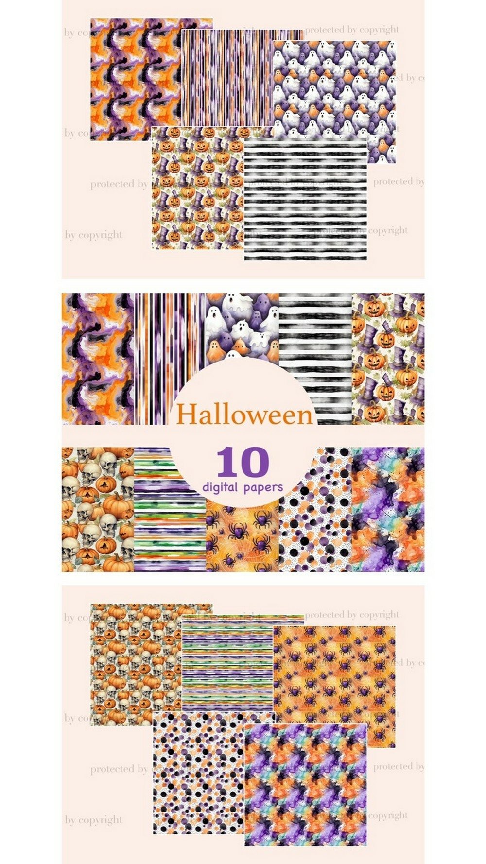 Retro Halloween Digital Papers | Vintage Autumn Pattern