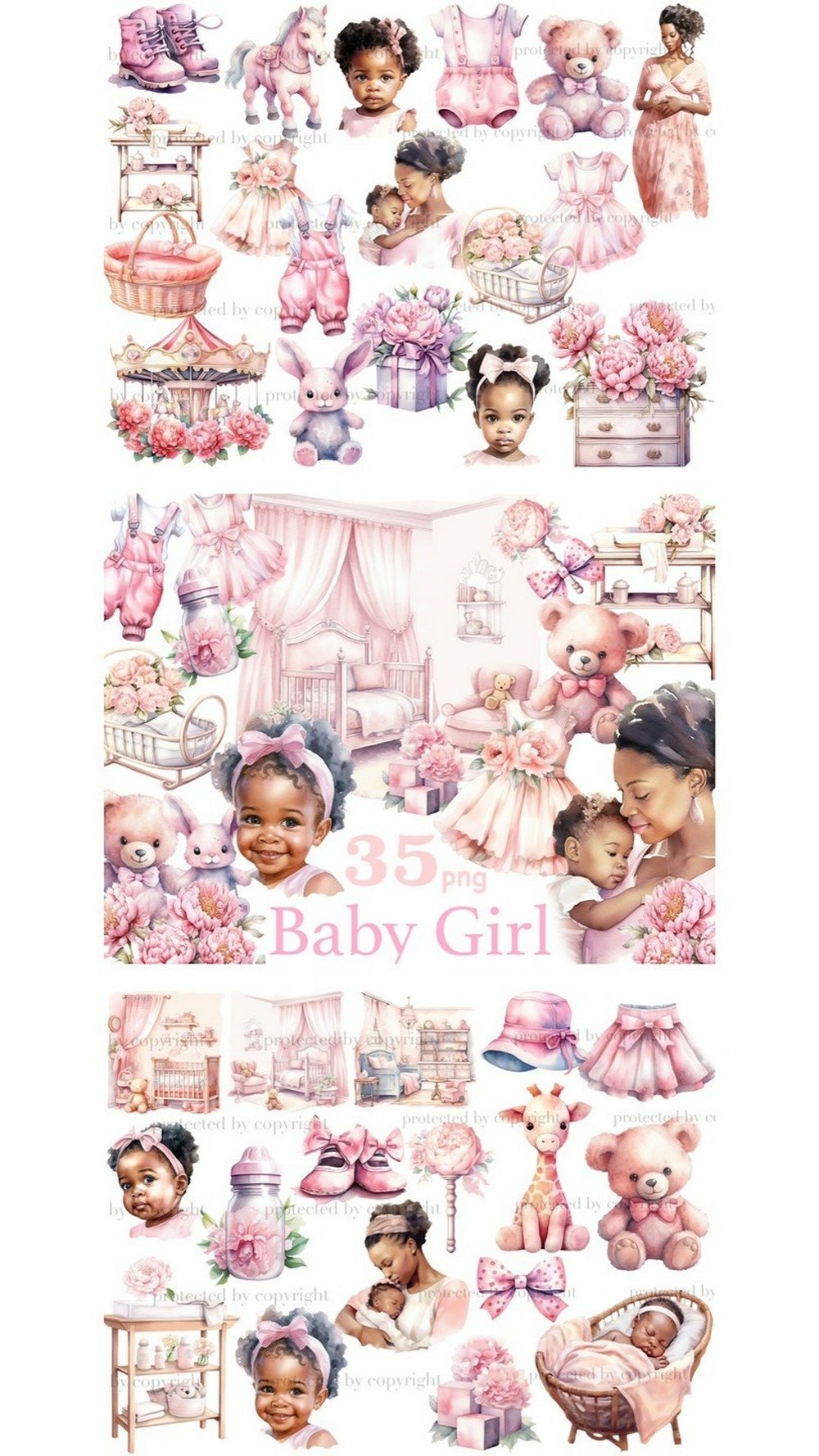 Baby Girl Sublimation Set | Baby Shower Clipart Bundle