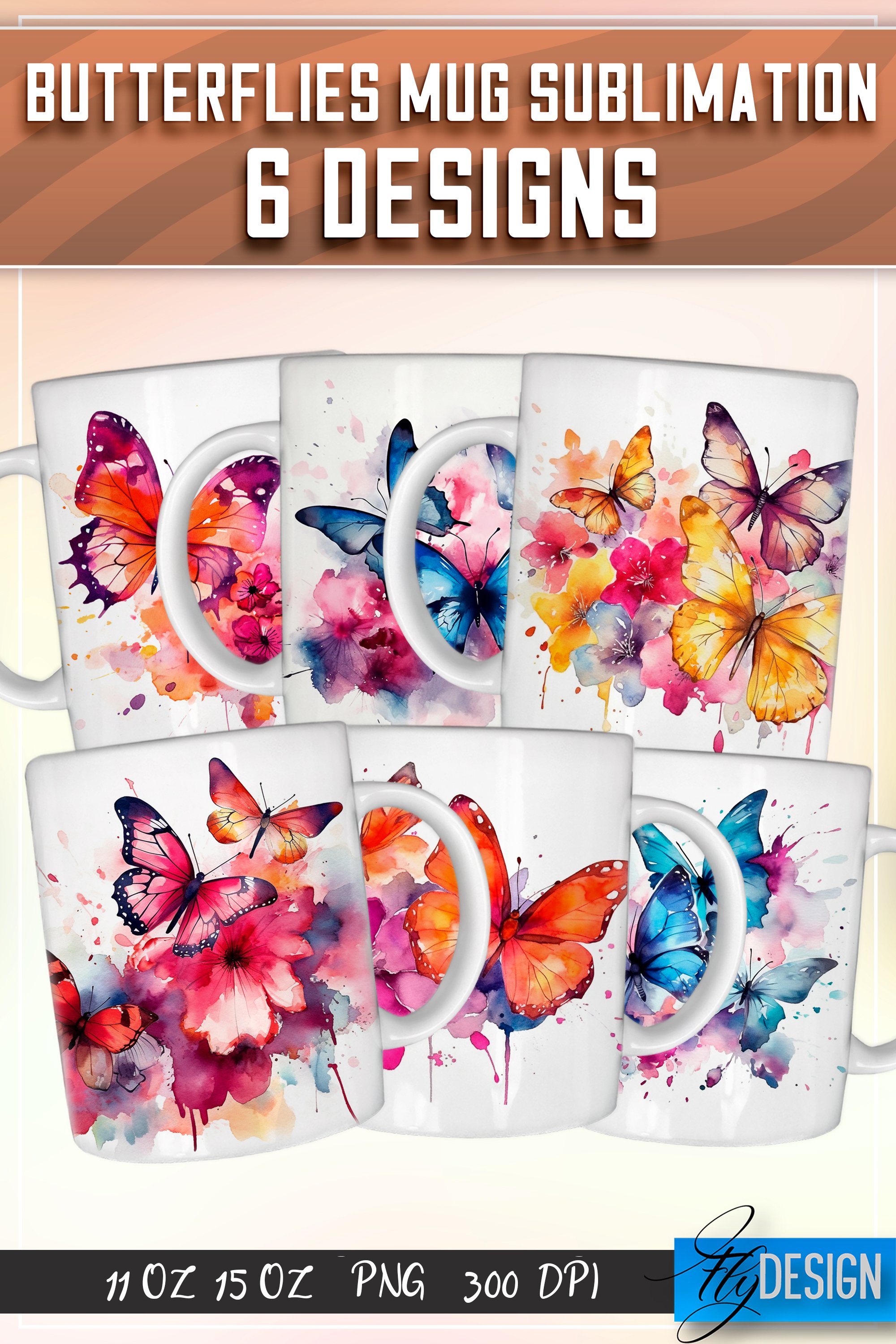 Butterflies Mug Wrap Sublimation Design | (2961461)