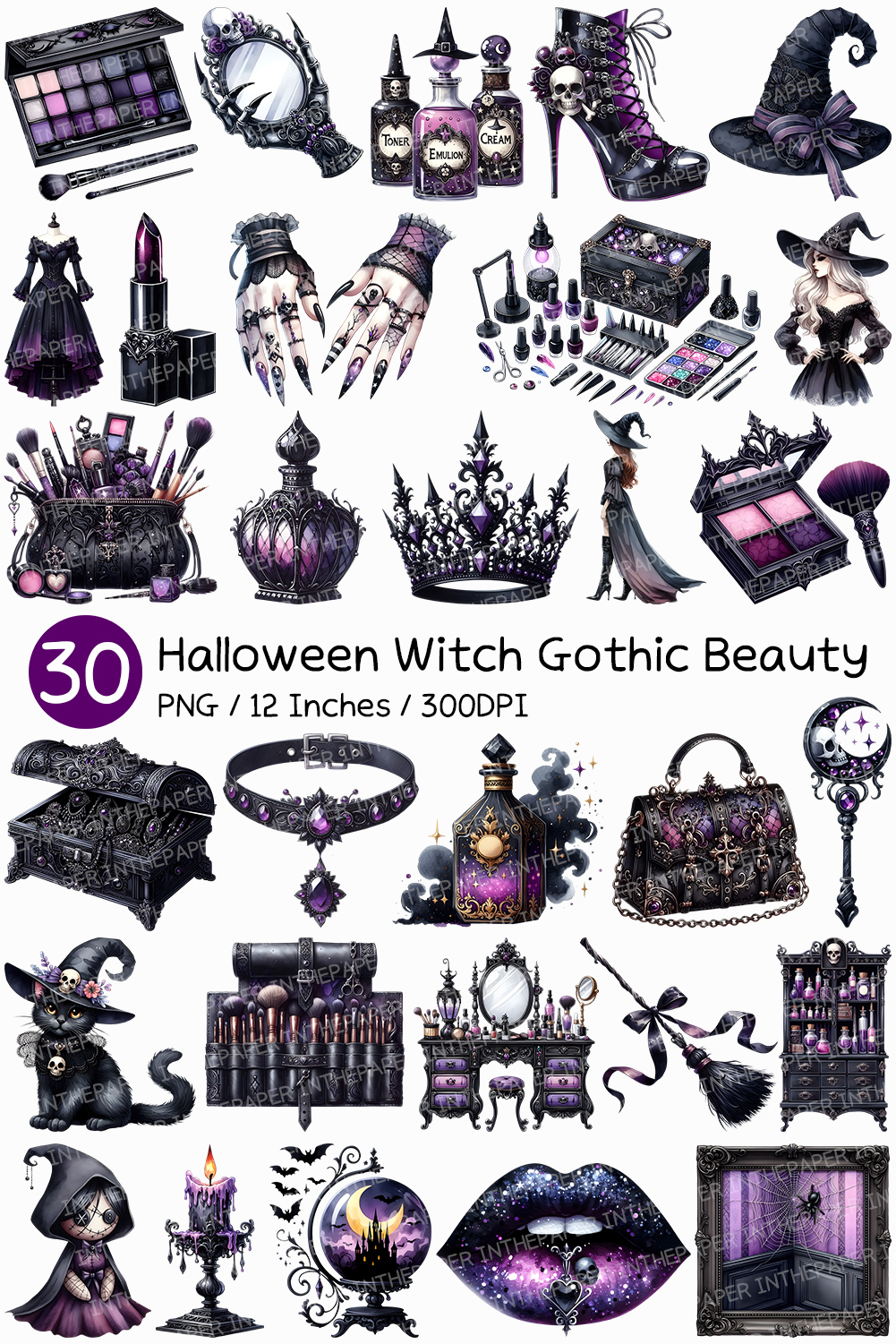 Halloween Witch Gothic Beauty | Watercolor Cosmetics PNG