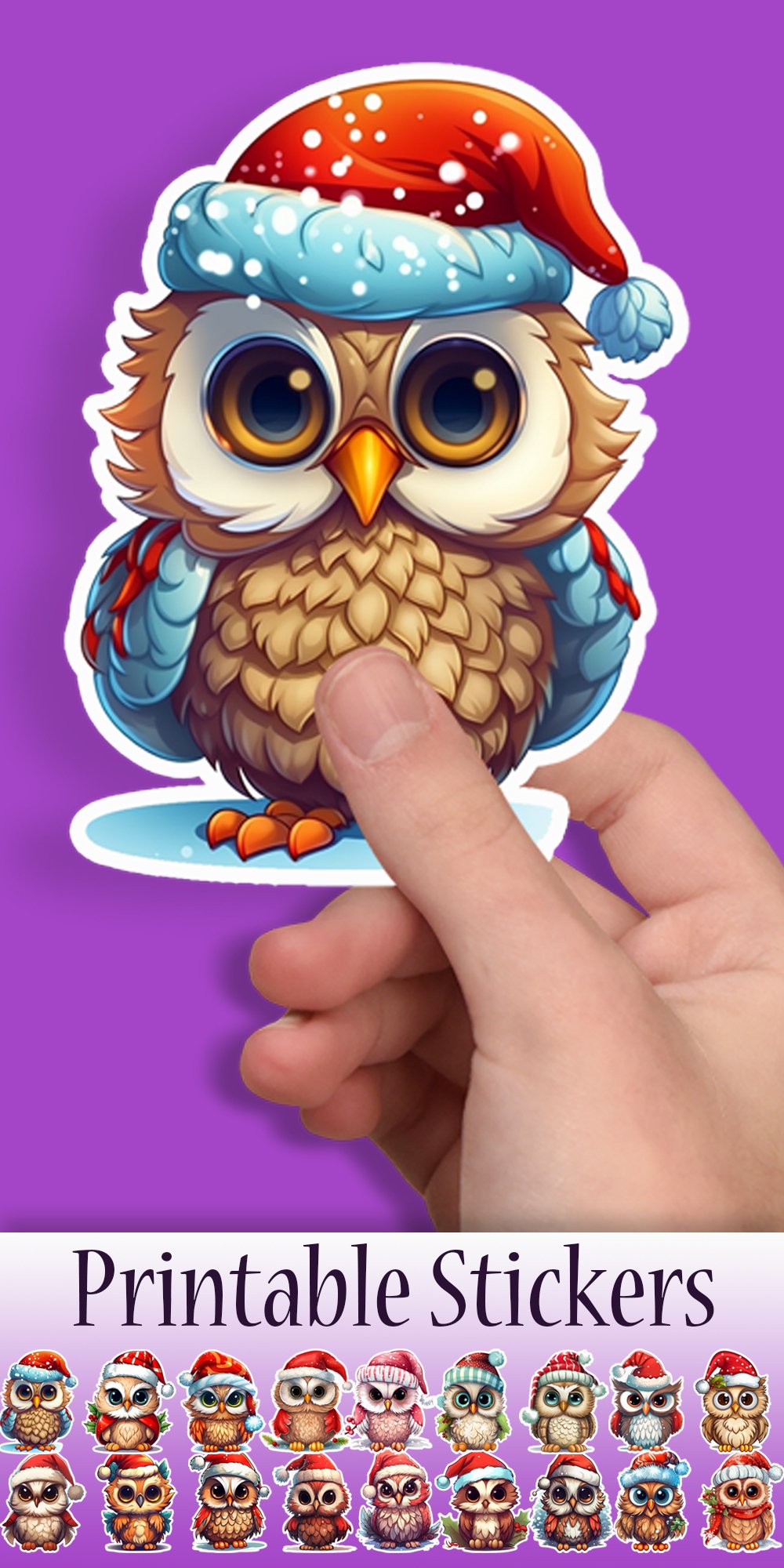 Printable Christmas Stickers - 60 Cute Owl Images
