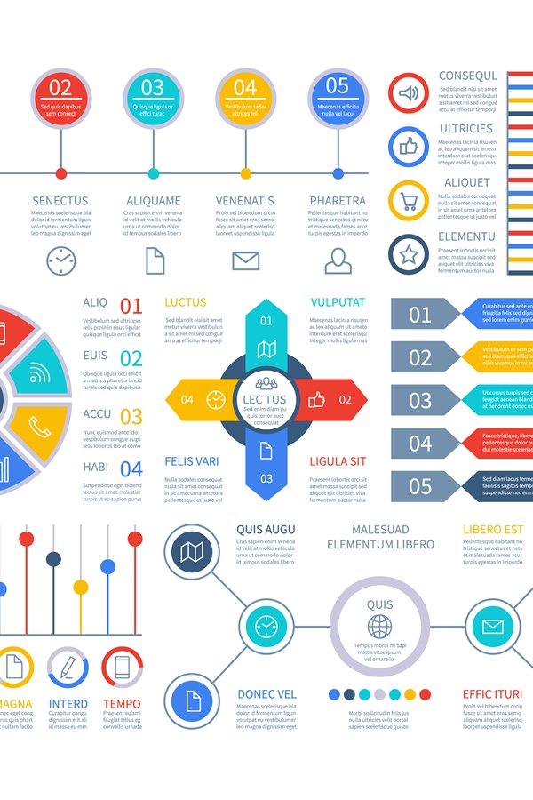 Infographics diagrams. Infochart elements, marketing chart a
