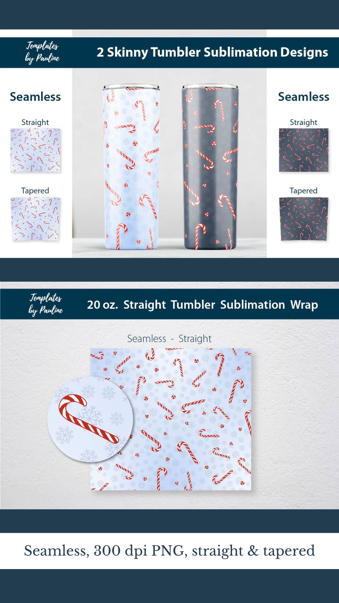 Seamless Candy Cane Tumbler Wrap, Christmas Sublimation PNG