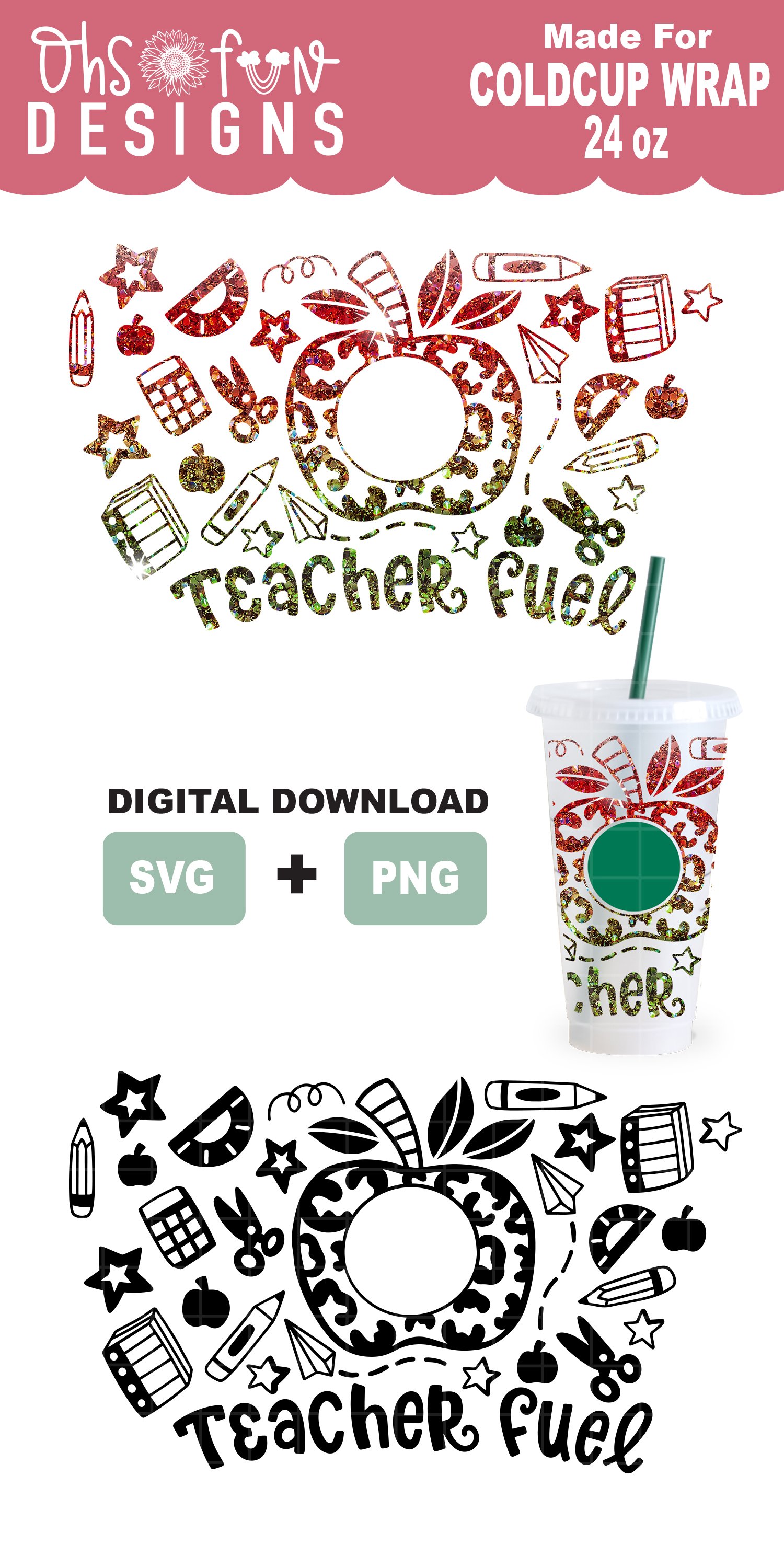 SVG teacher fuel cold cup venti 24 oz | back to school svg