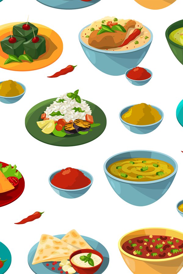 Indian national foods. Vector seamless pattern