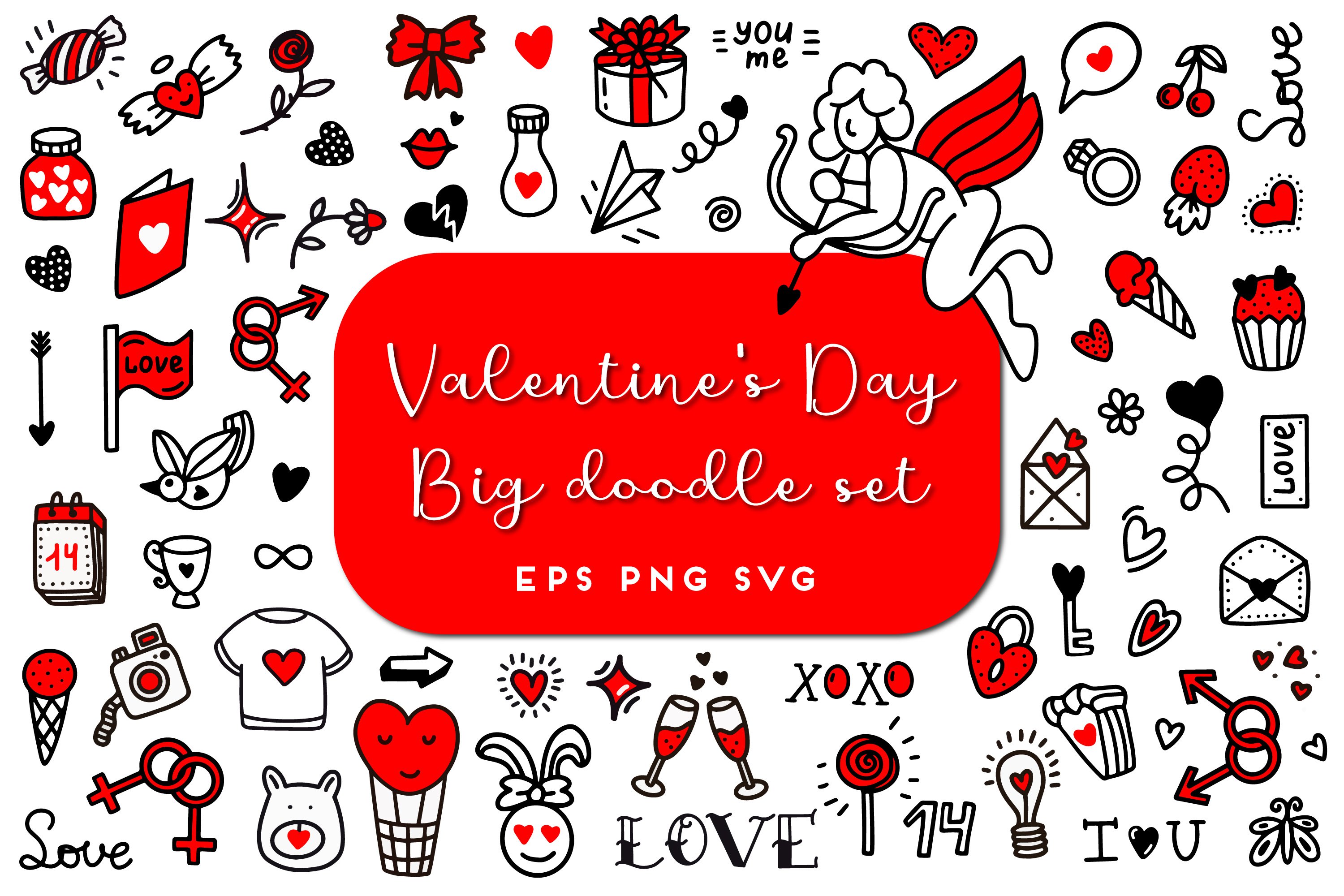 Valentine's day doodle set. Love bundle. Valentine SVG