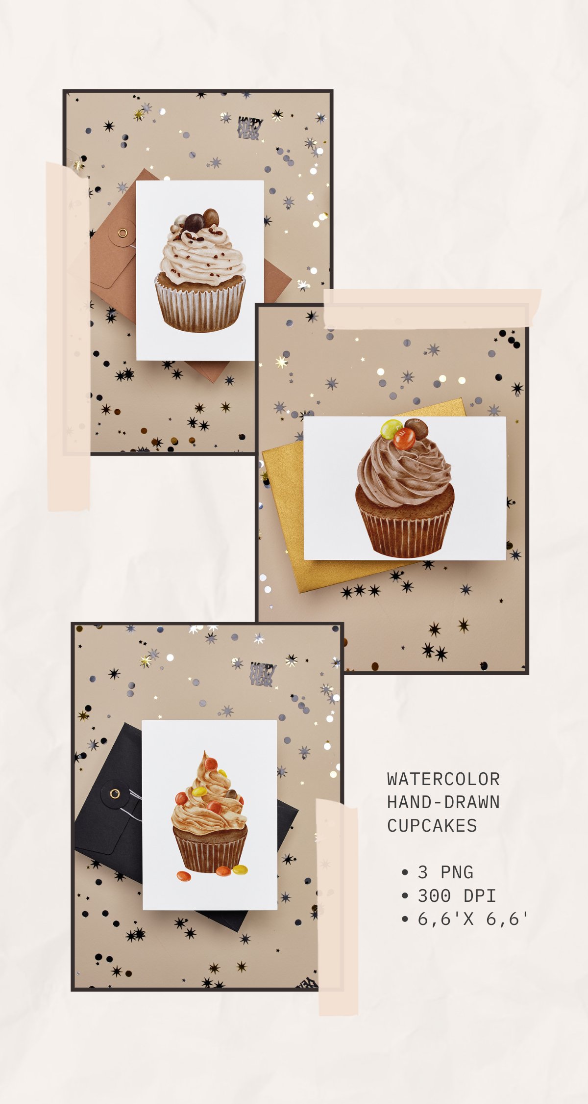 Watercolor Chocolate Cupcakes Maffins Illustration Clipart
