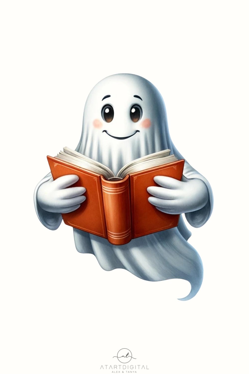 Ghost Reading Book PNG, Trendy Halloween Sublimation, Retro