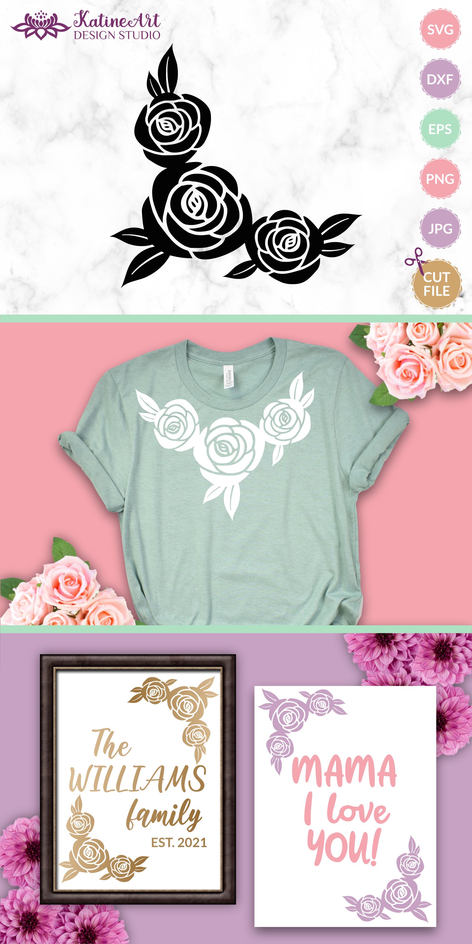 Rose svg floral frame svg corner border svg frame svg