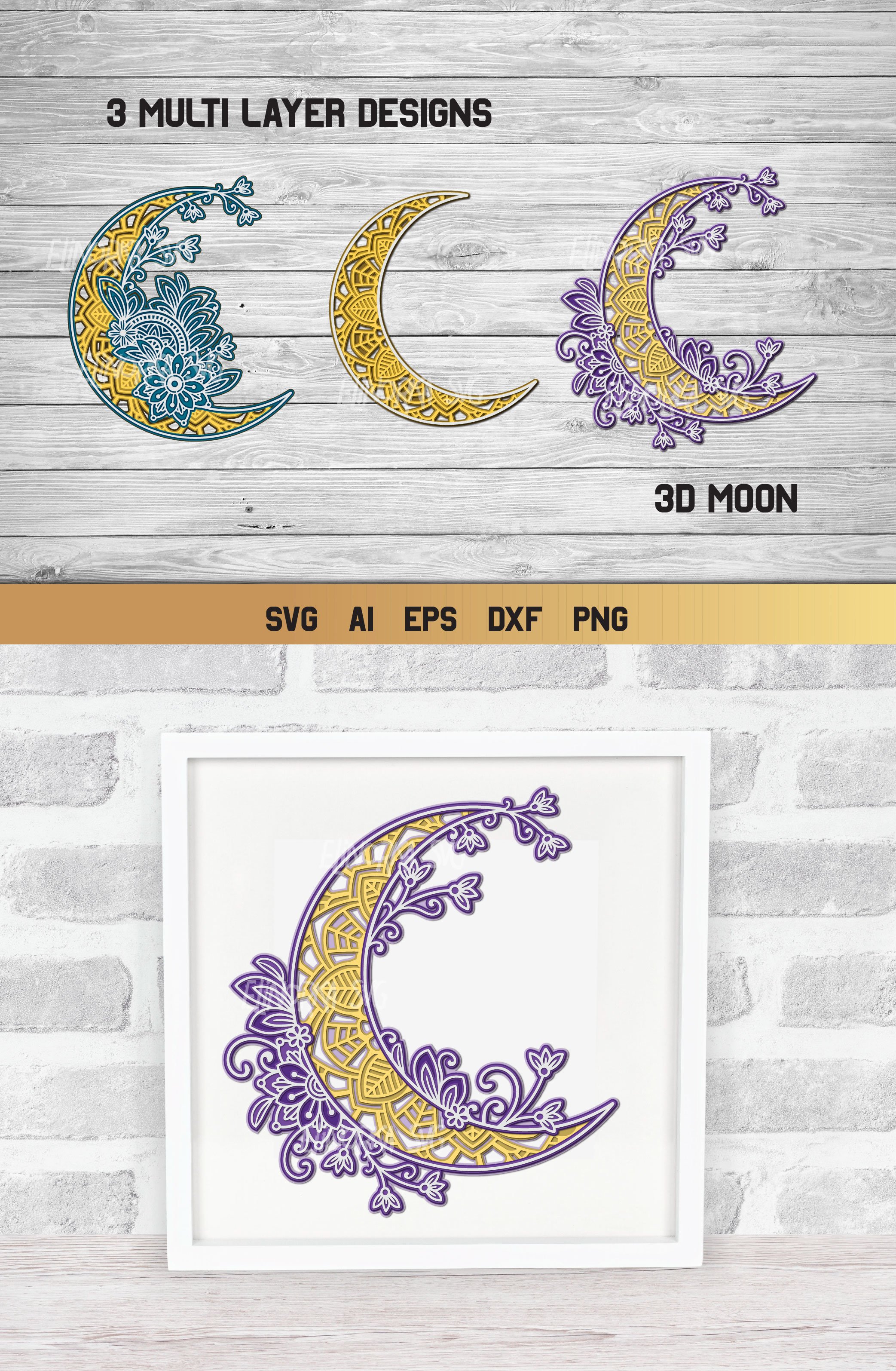 3D Layered Moon SVG Bundle | Multi Layer Crescent Moon svg (967935 ...