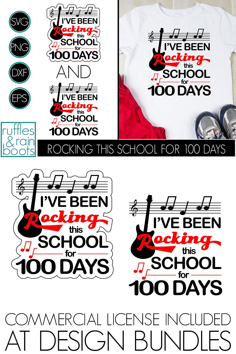 Rocking 100 Days of School SVG - Guitar Music Clipart