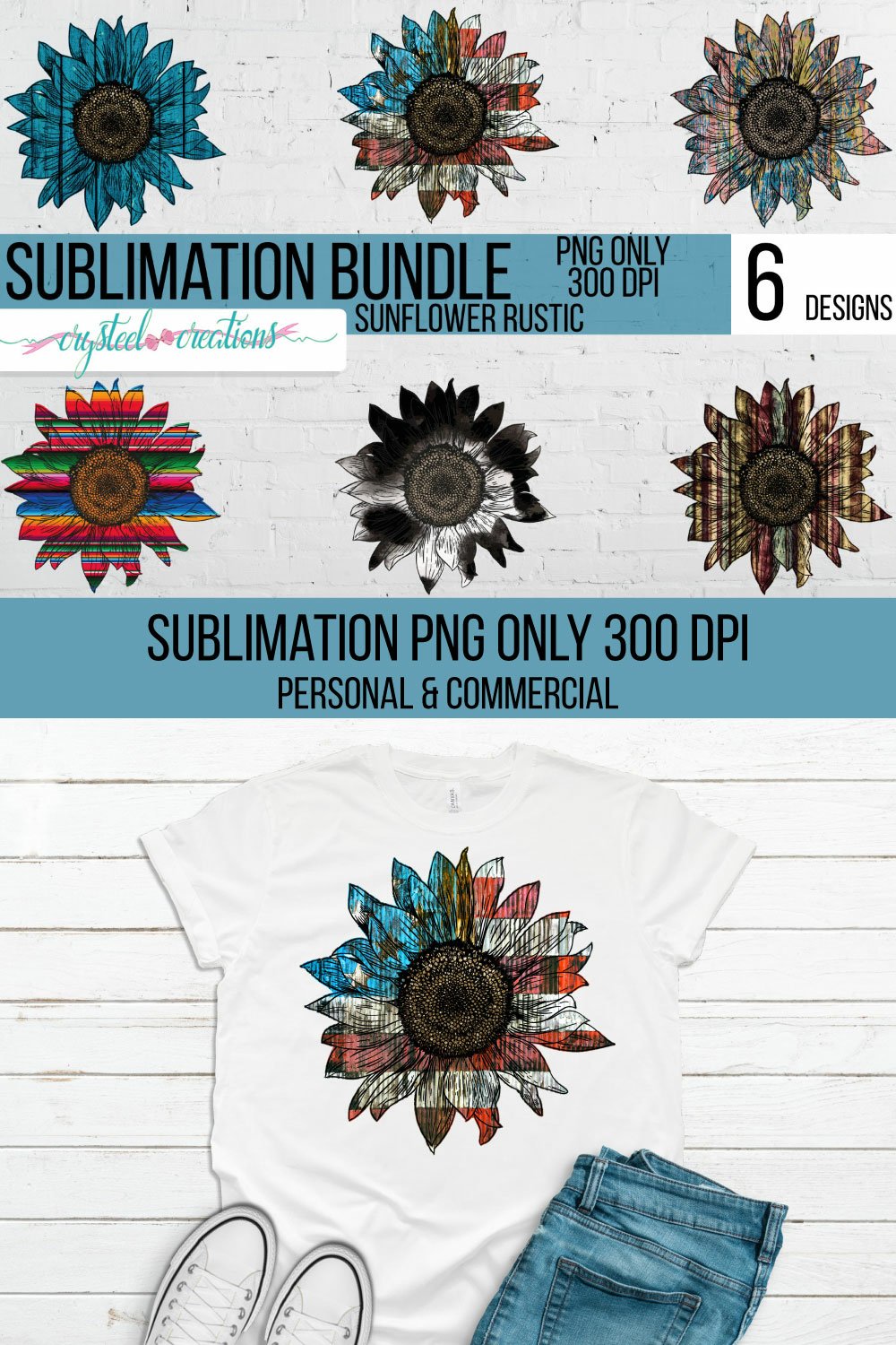 Sublimation Sunflower Bundle Rustic 300dpi PNG files (1168310 ...