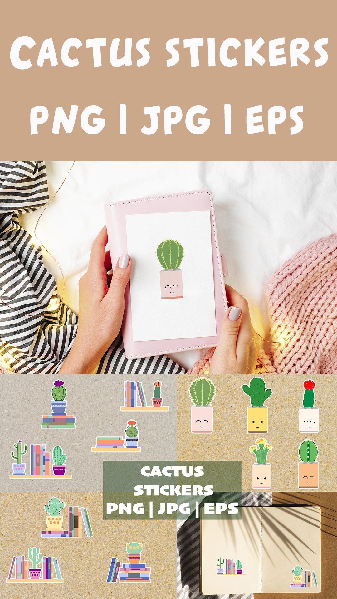 Funny set of 12 cactus stickers